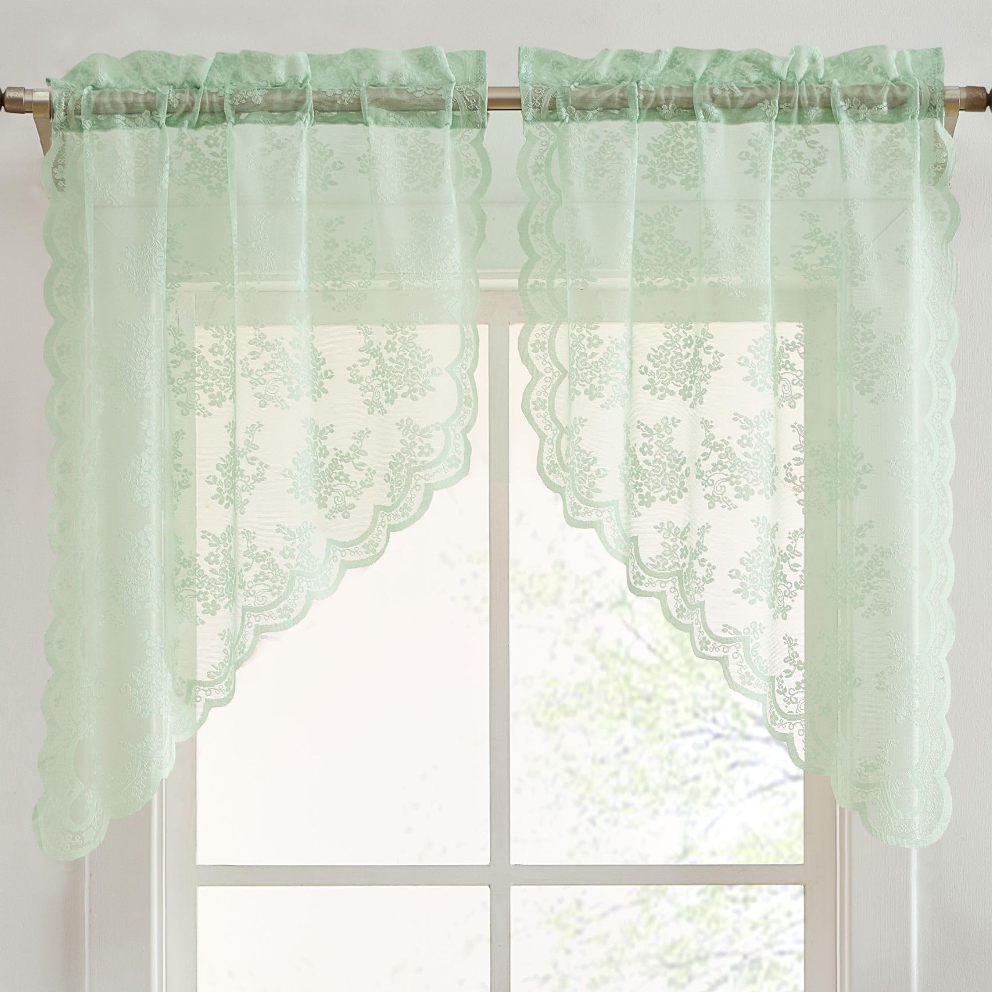 Amazon.com: HLC.ME Jolene Floral Rod Pocket Lace Short Cafe Swags for ...