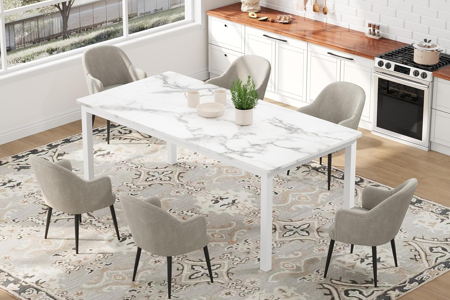 Amazon.com - Industrial Modern Dining Table for 6-8, Large Rectangular ...