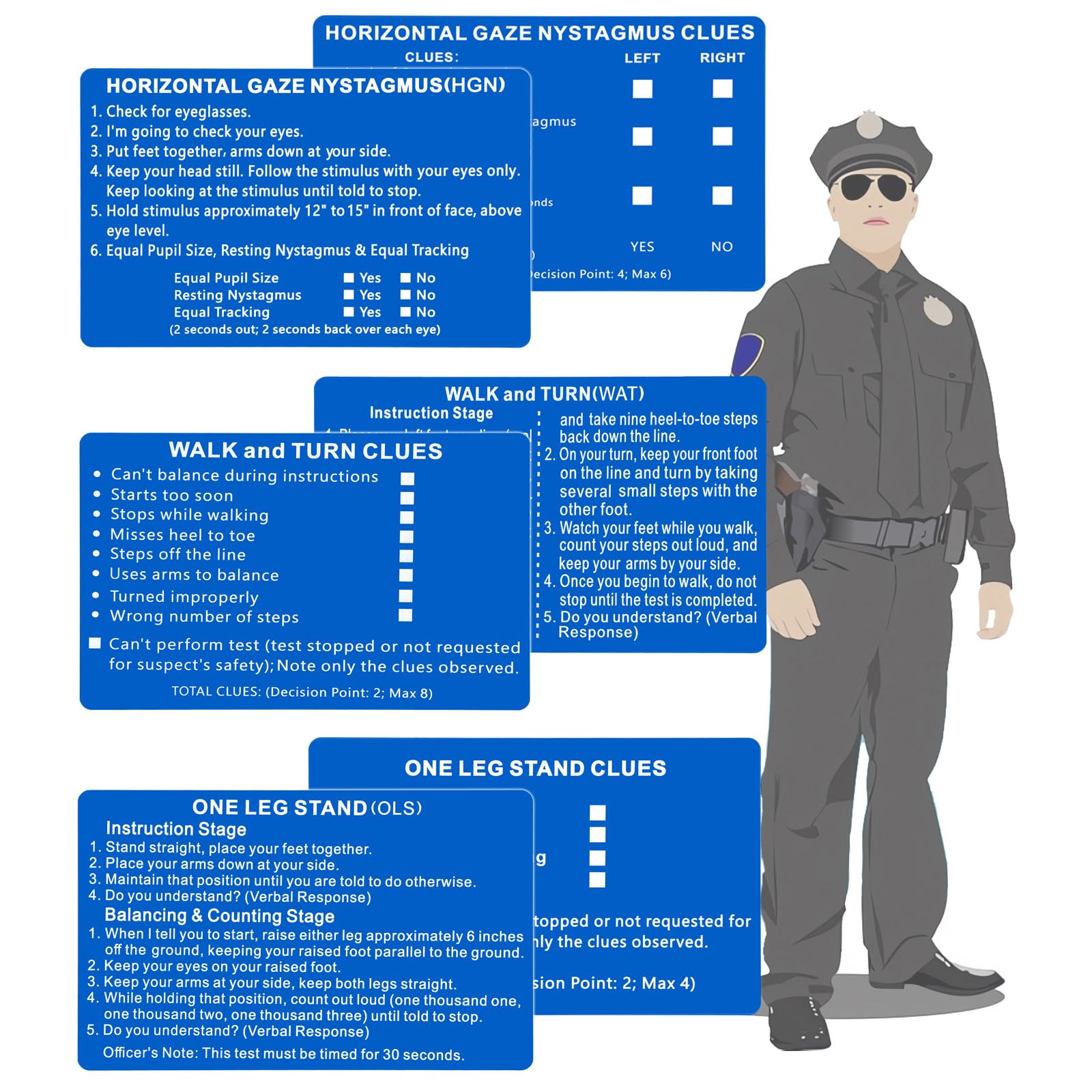 Amazon.com : 3 PCS/Set of Metal NHTSA SFST/HGN Checklist Cards ...