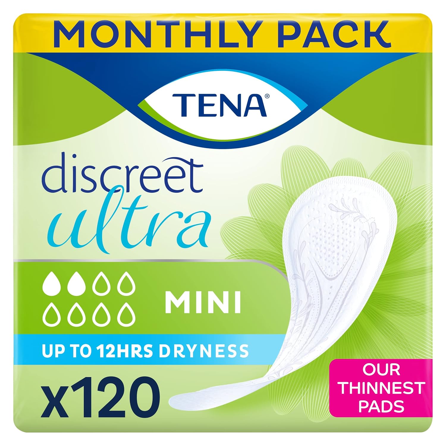 TENA Discreet Ultra Mini, 120 Incontinence Pads (20 x 6 packs ...