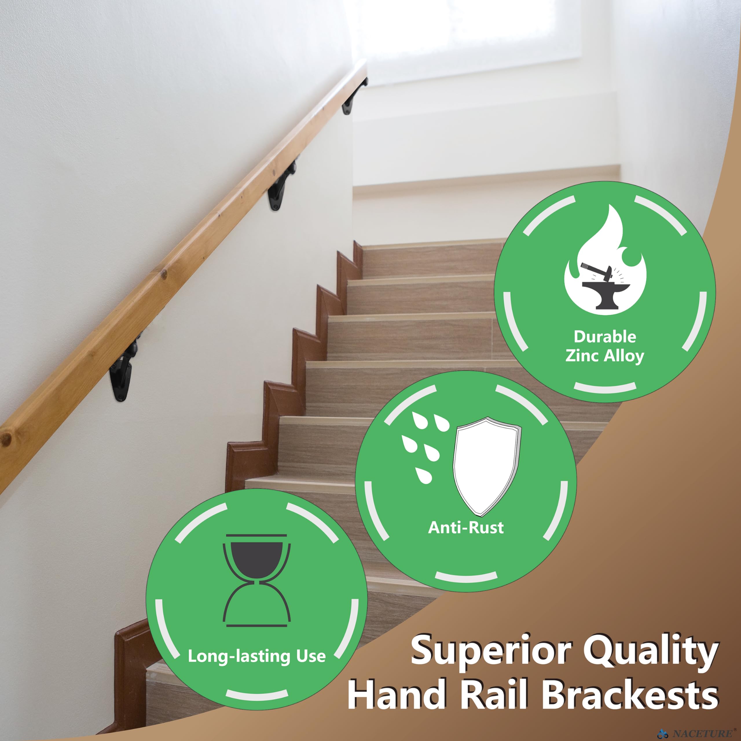 Snapklik.com : Hand Rail Brackets For Stairs- 6 Pcs Heavy Duty Black ...