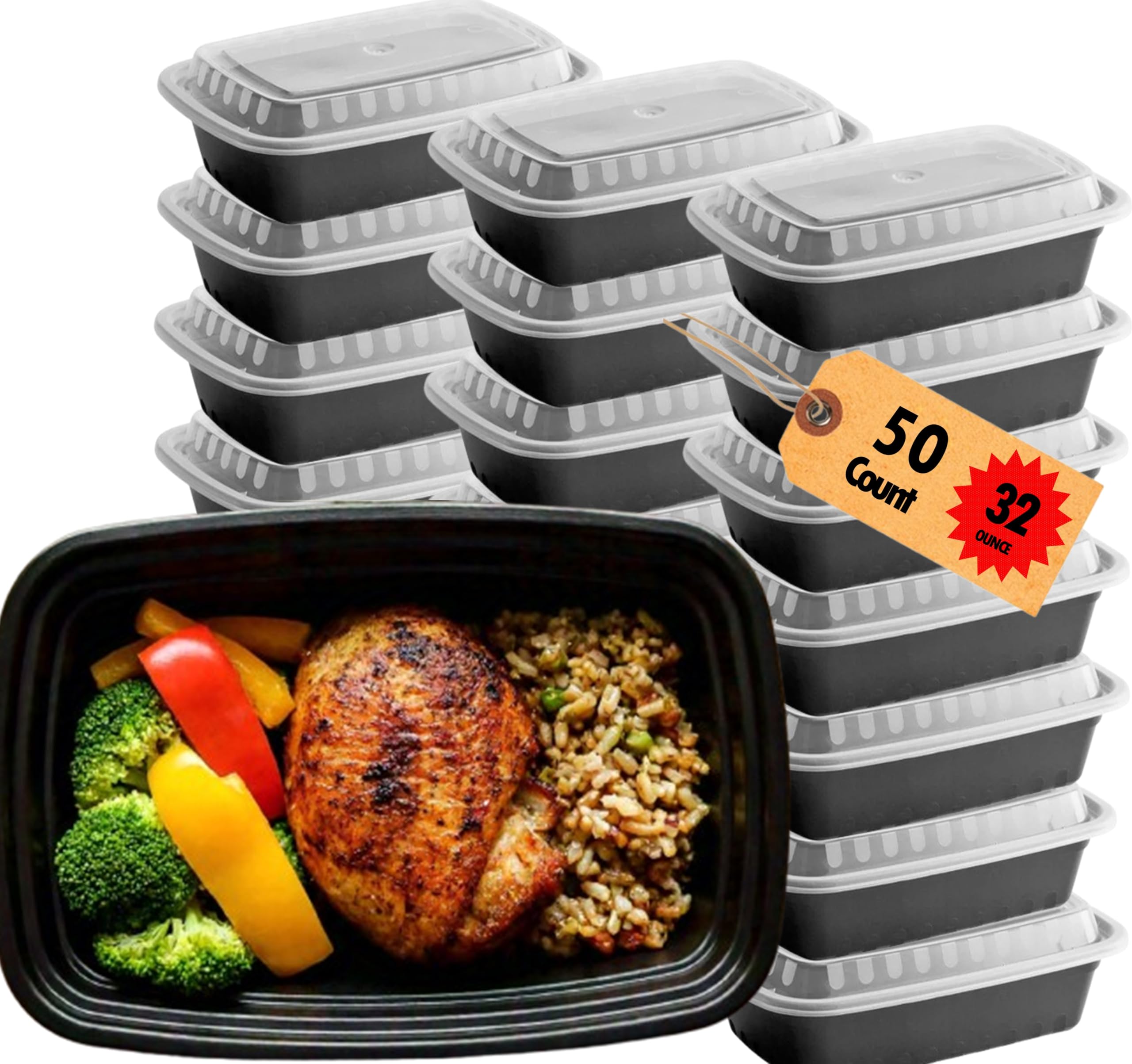 Amazon.com: Mr Miracle Meal Prep Containers with Lids - 50 Pack, 32 Oz ...