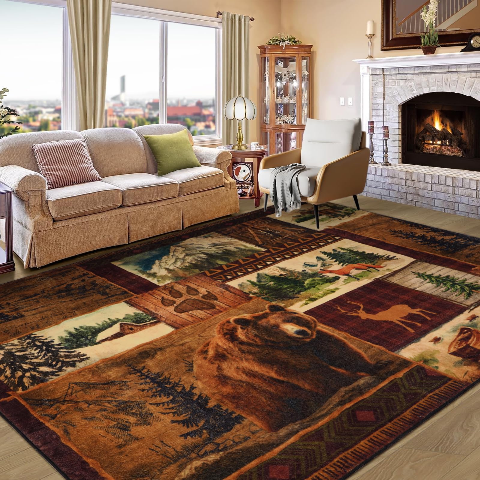 Amazon.com: ASPMIZ Farmhouse 6x9 Area Rugs, Buffalo Plaid Lodge Bear ...