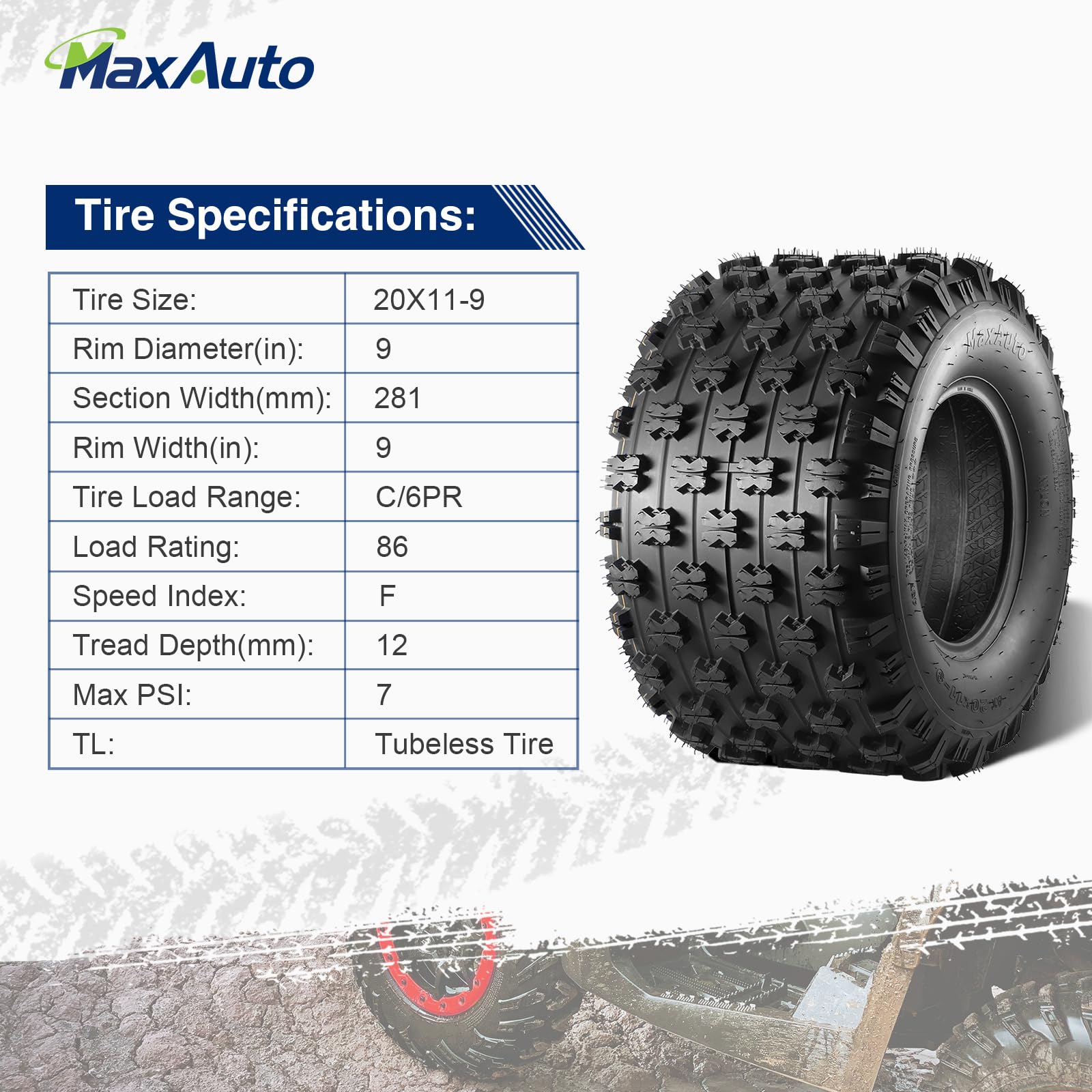 Snapklik.com : MaxAuto AT20x11-9 Sport ATV/UTV Tires 20x11x9 Quad Tires