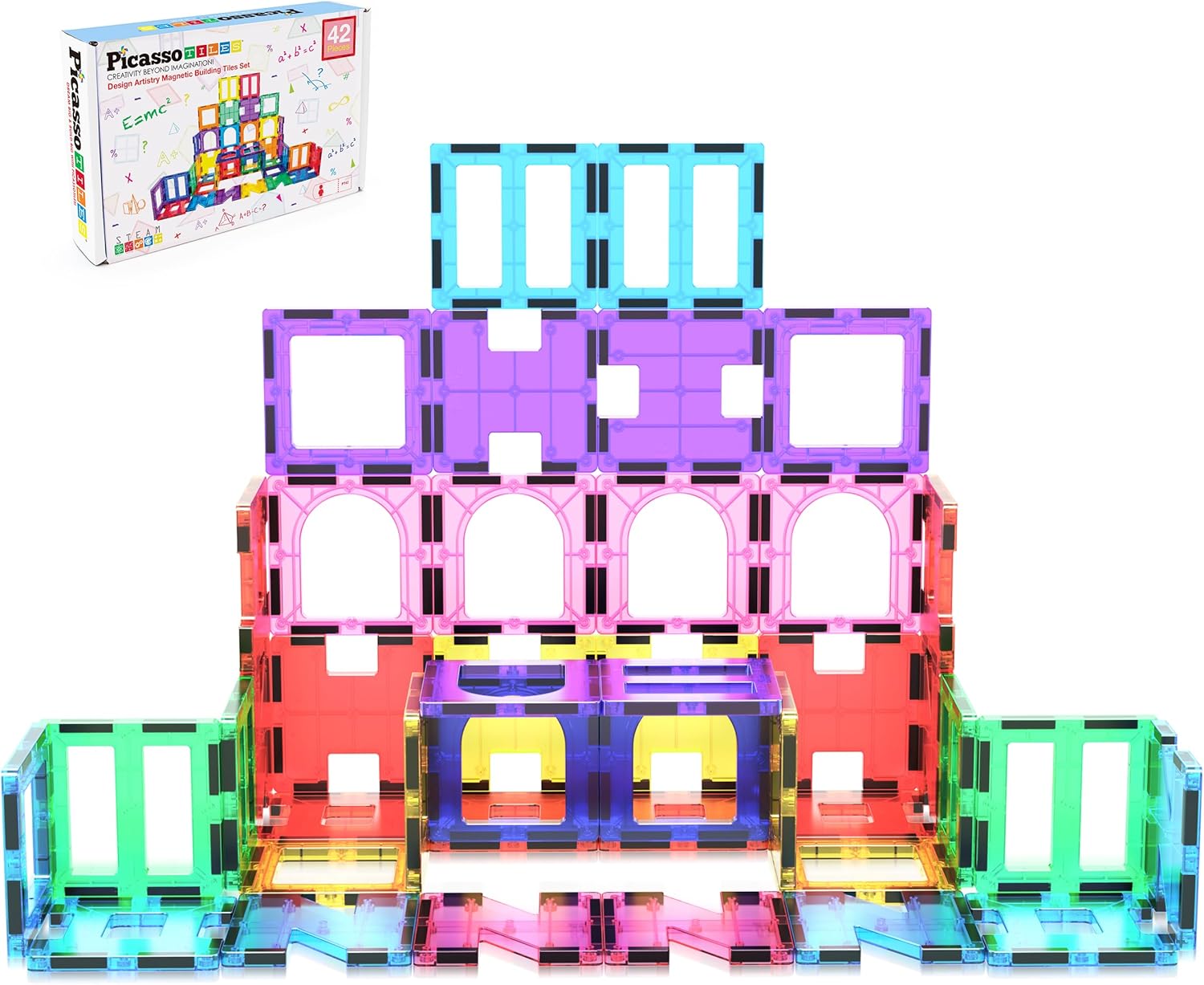 PicassoTiles 42 PCs Magnetic Tile Building Block Set with Unique See ...