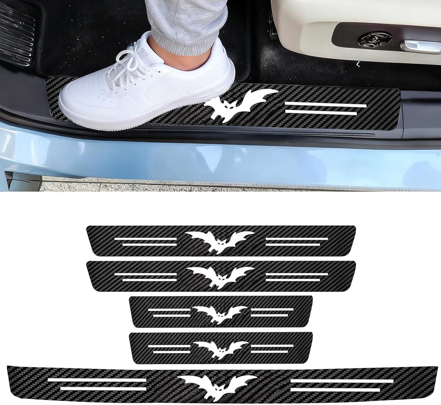 Amazon.com: Bat 5PCS Car Door Sill Protector,Carbon Fiber Leather Door ...