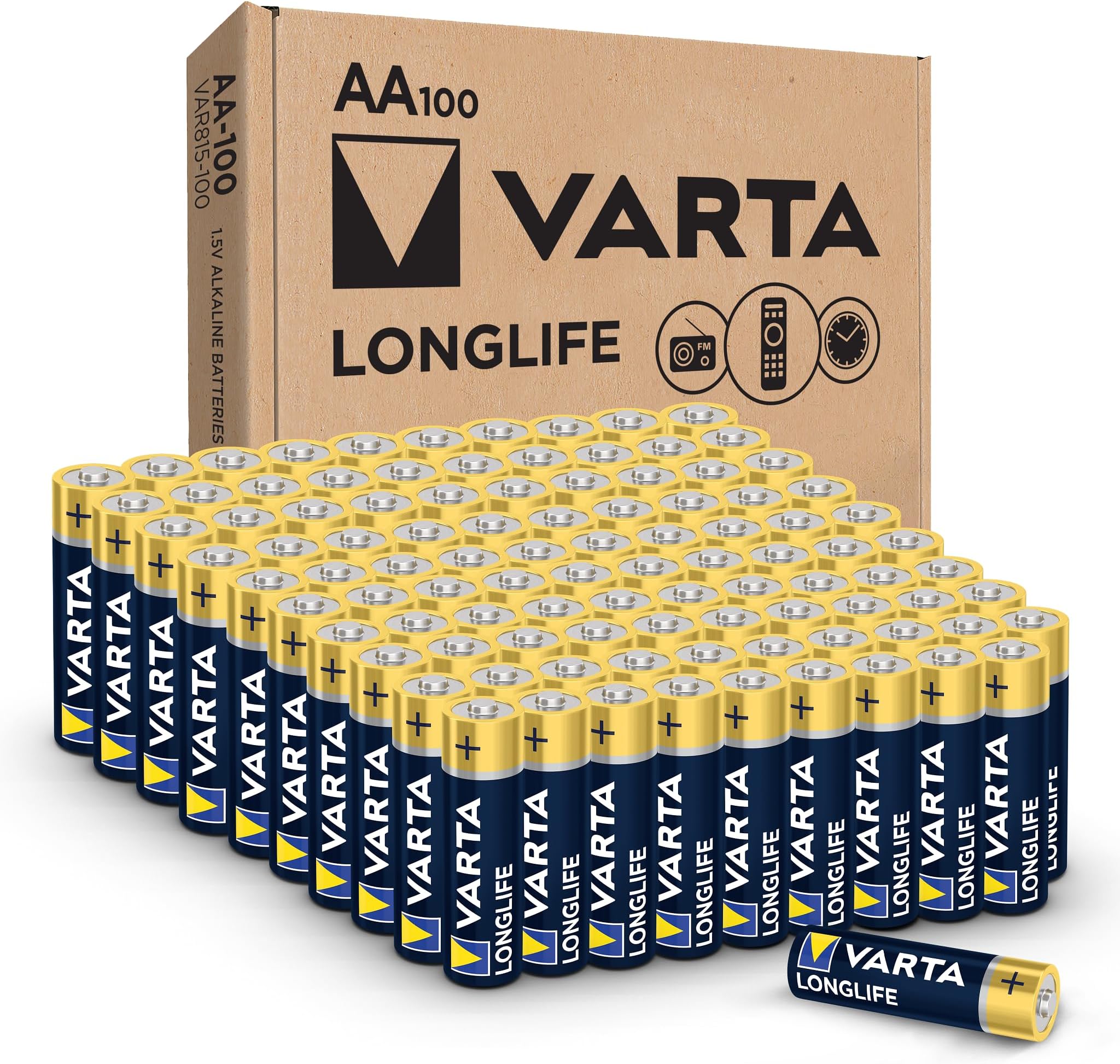 Amazon.com: VARTA Longlife AA Batteries (100 Pack), Alkaline Triple A ...
