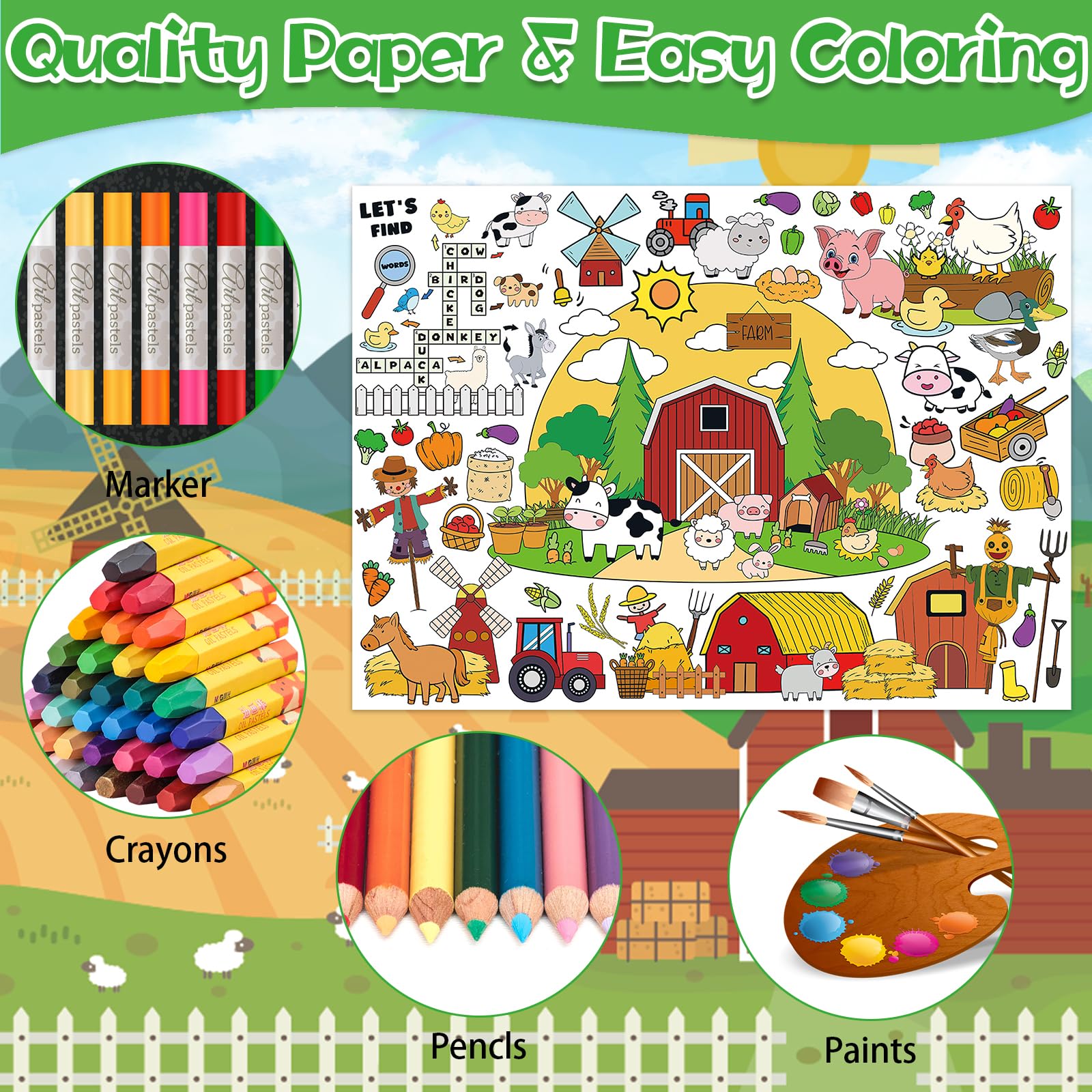 Snapklik.com : Farm Animal Party Giant Coloring Poster, 433X 31.5 Inch ...