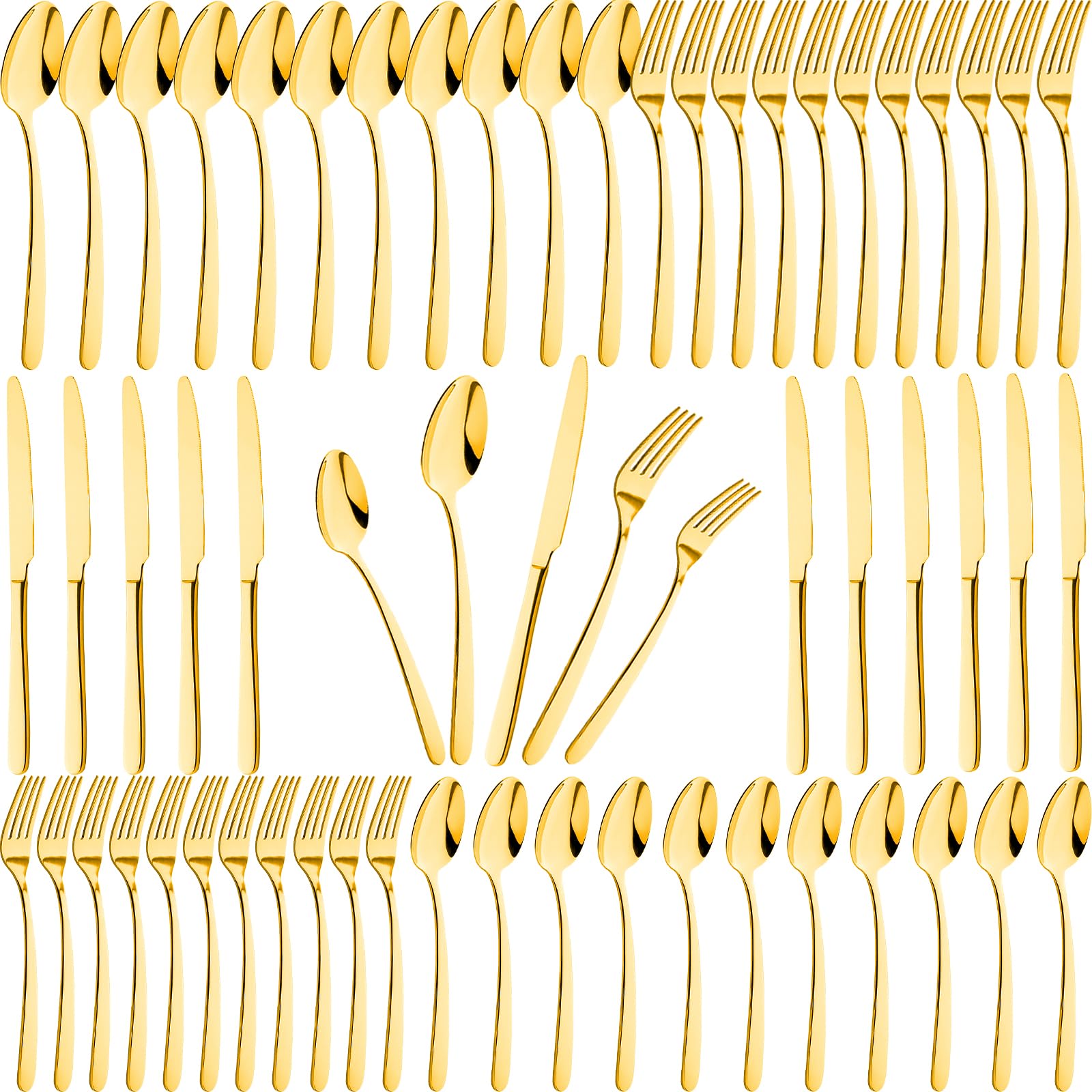 Amazon.com | 60 Pieces Gold Silverware Set Stainless Steel Shiny Gold ...