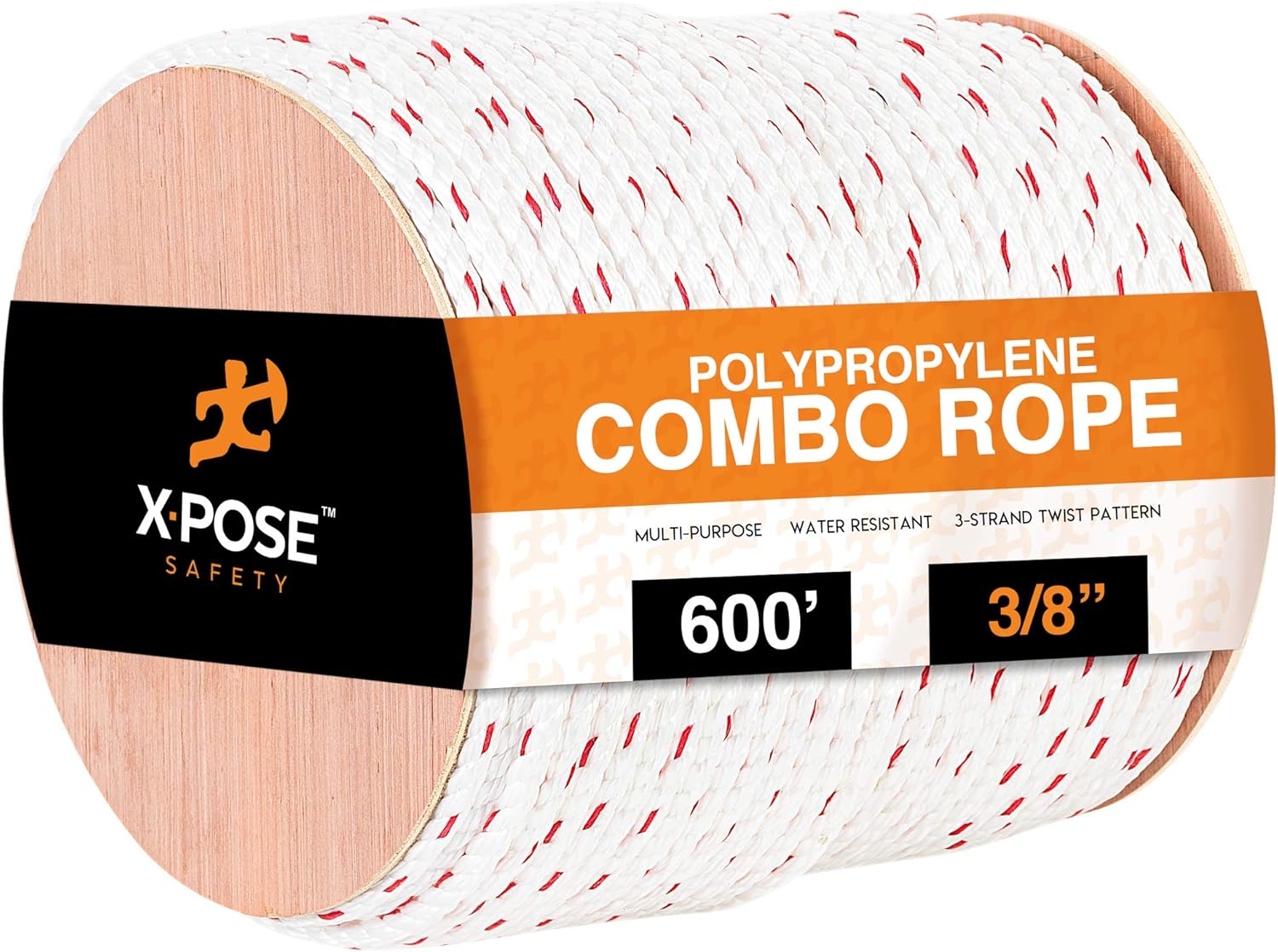 Xpose Safety 3-Strand Twisted Poly-DAC Rope – 3/8" x 600' – Heavy-Duty ...