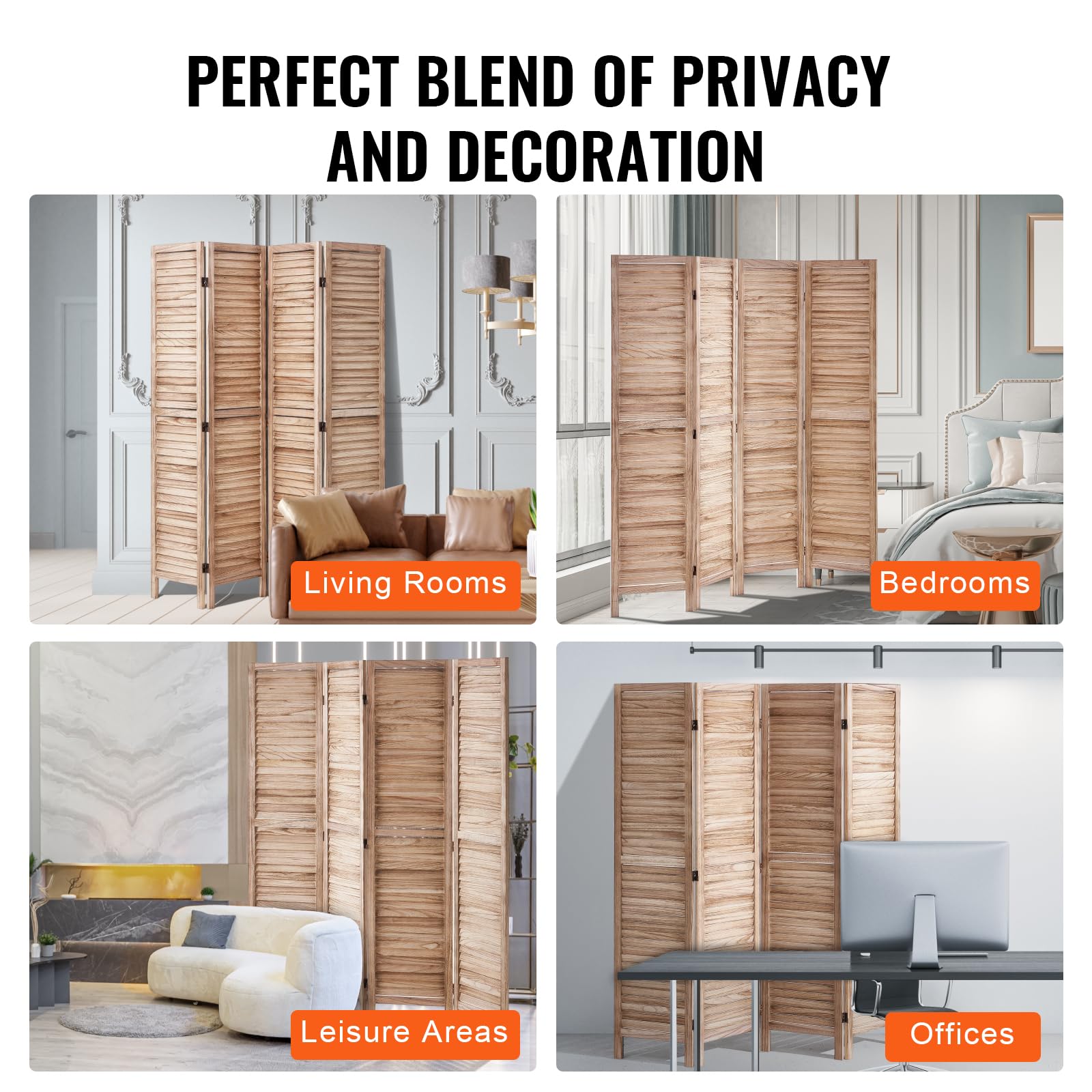 Room Separator Wood Room Divider, 6 Panel Wood Folding Privacy Screen ...