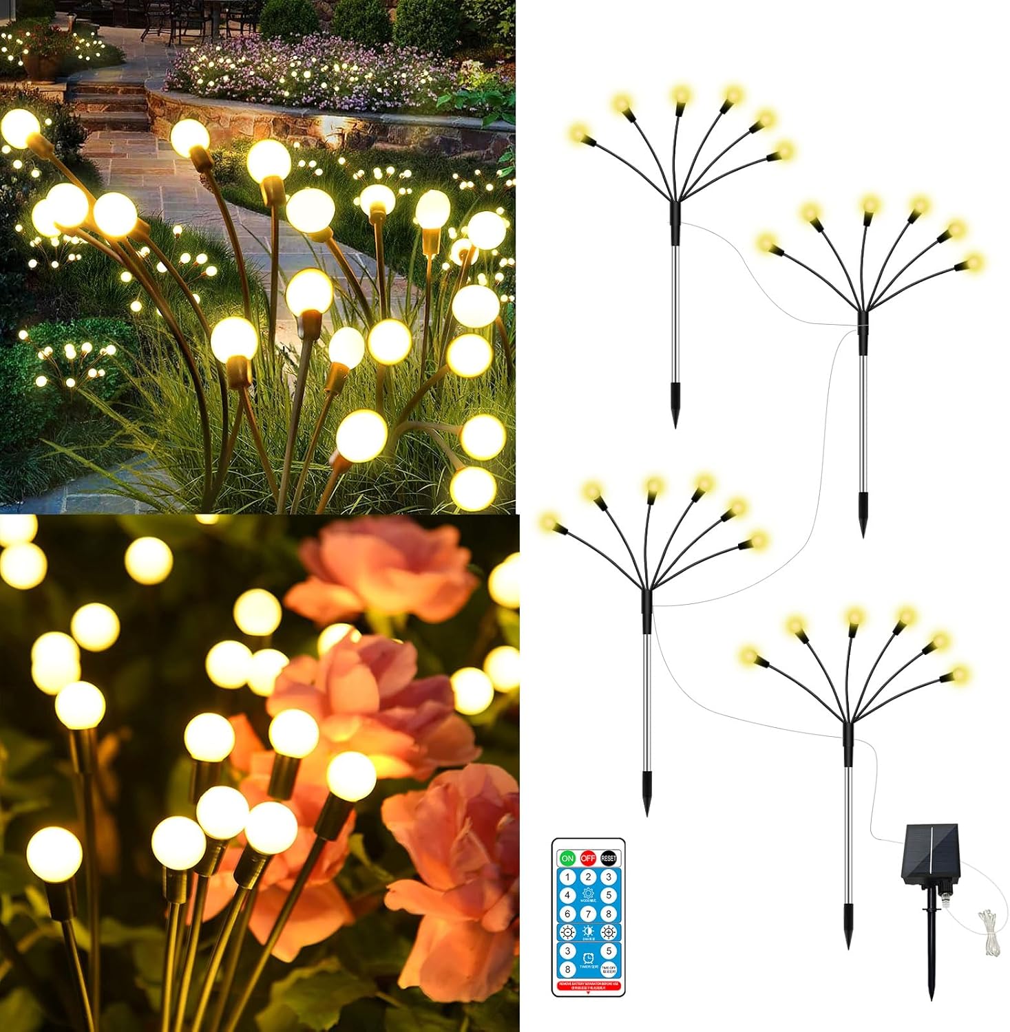 4pack Solar Firefly Light Solar Garden Lights, 24 LED Solar Lights for ...
