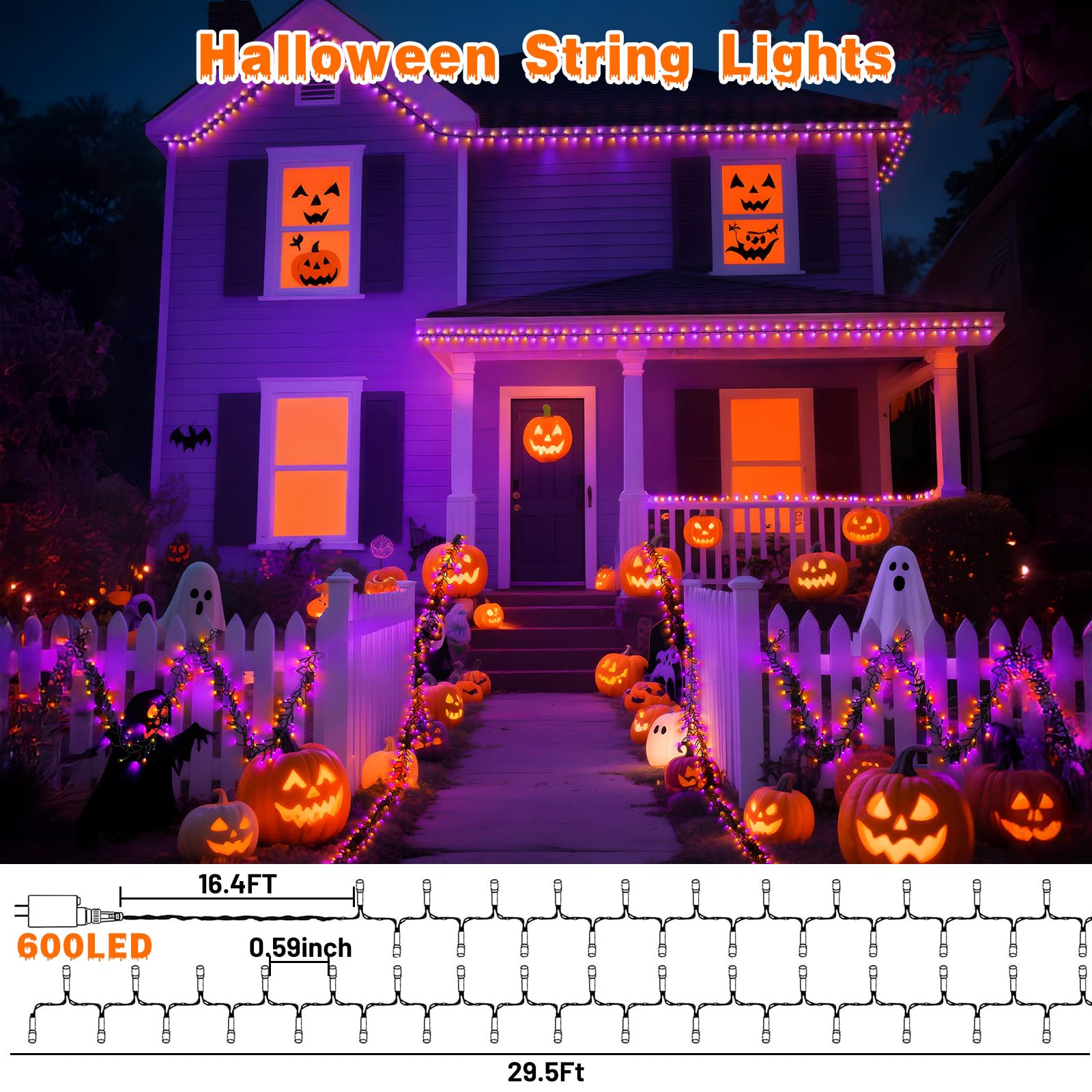 Snapklik.com : 600LED Halloween String Lights Outdoor,45.9FT Waterproof ...