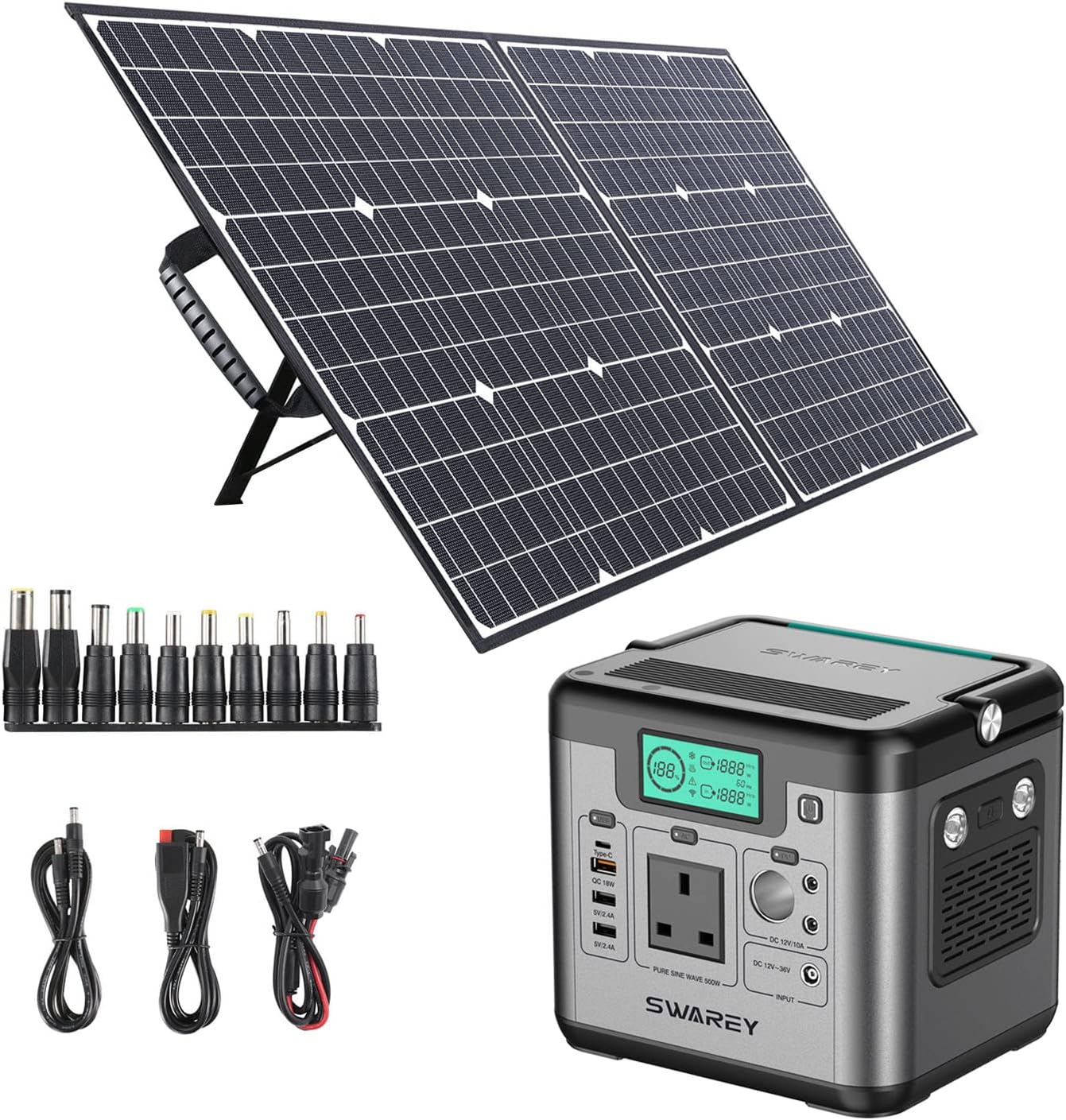 SWAREY Portable Power Station 518Wh with 100W Solar Panel, 500W(Surge ...