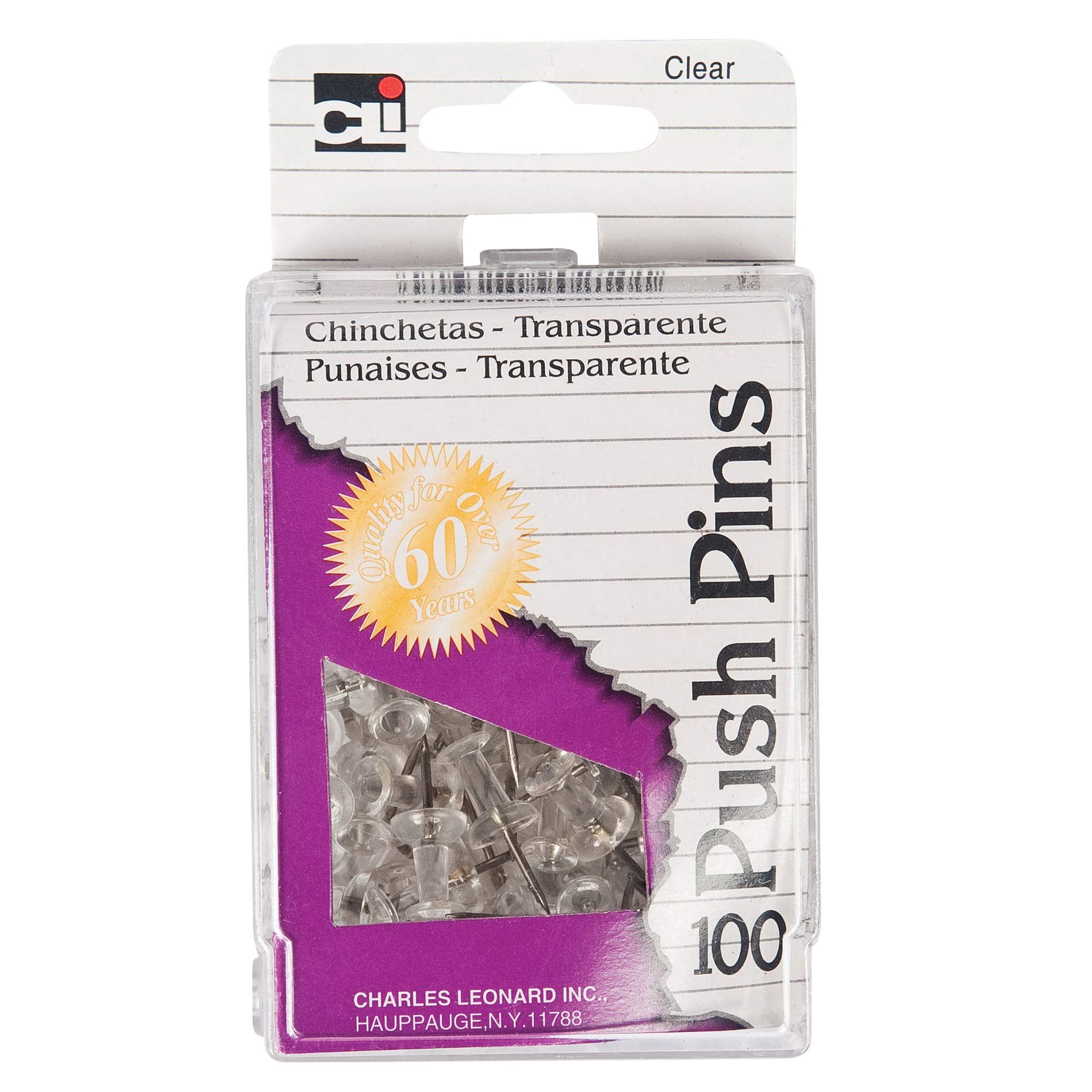 Snapklik.com : Charles Leonard Push Pins, Clear, 100-Pack