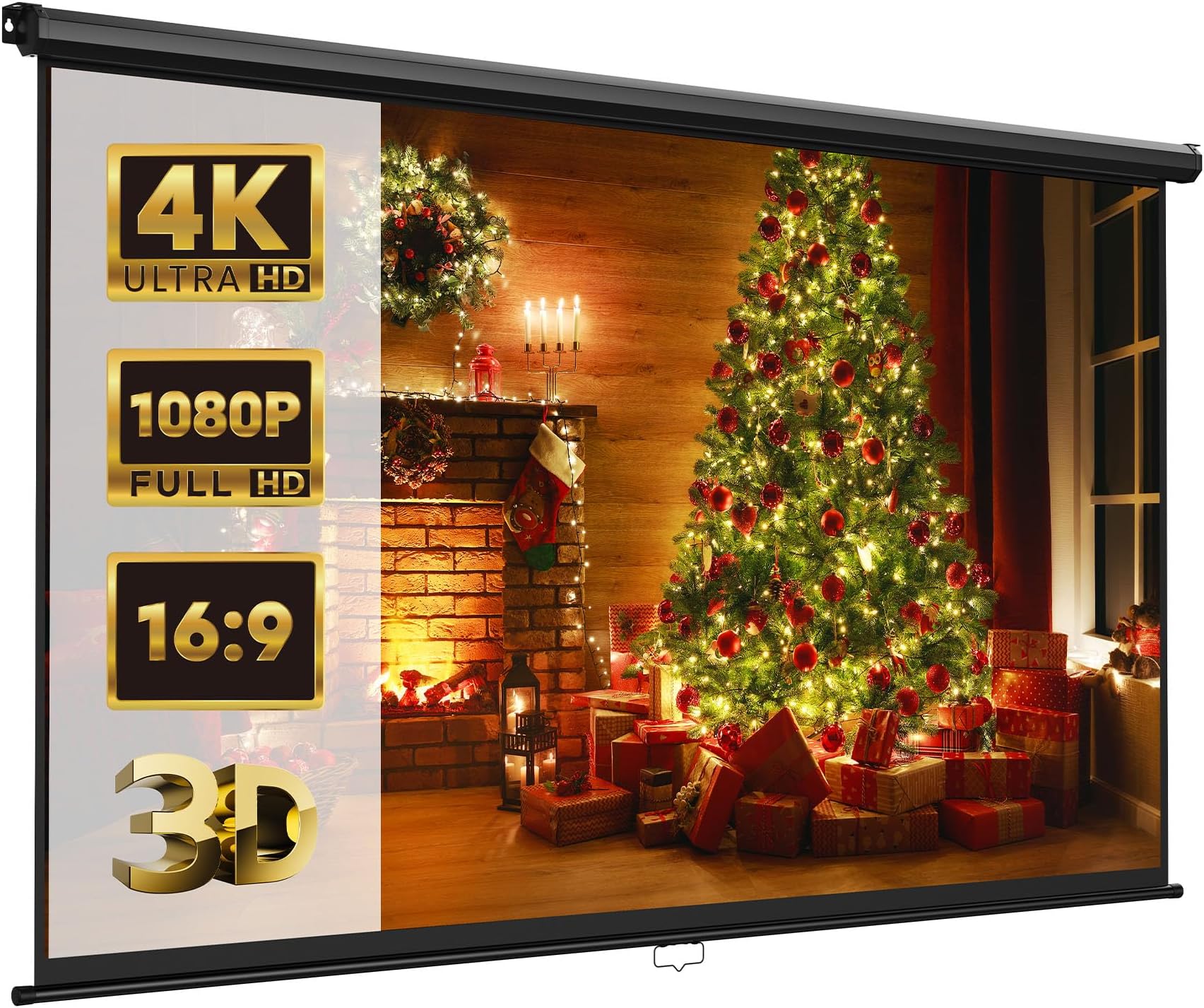 VonHaus Pull Down Projector Screen, 90" Wall Mounted 4K HD Projection ...