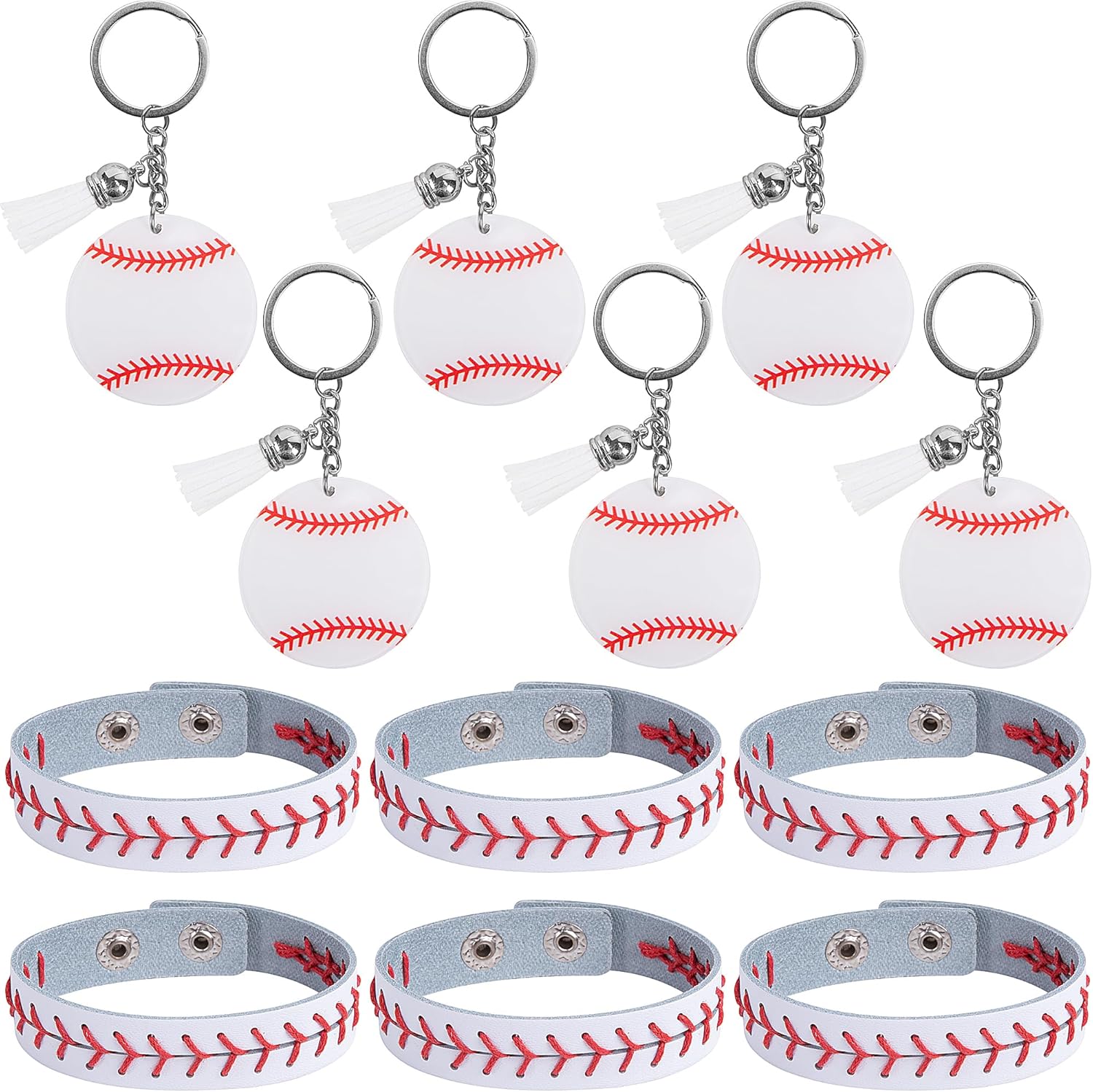 Amazon.com: 12 Pcs Genuine Leather Baseball Bracelets and Baseball ...