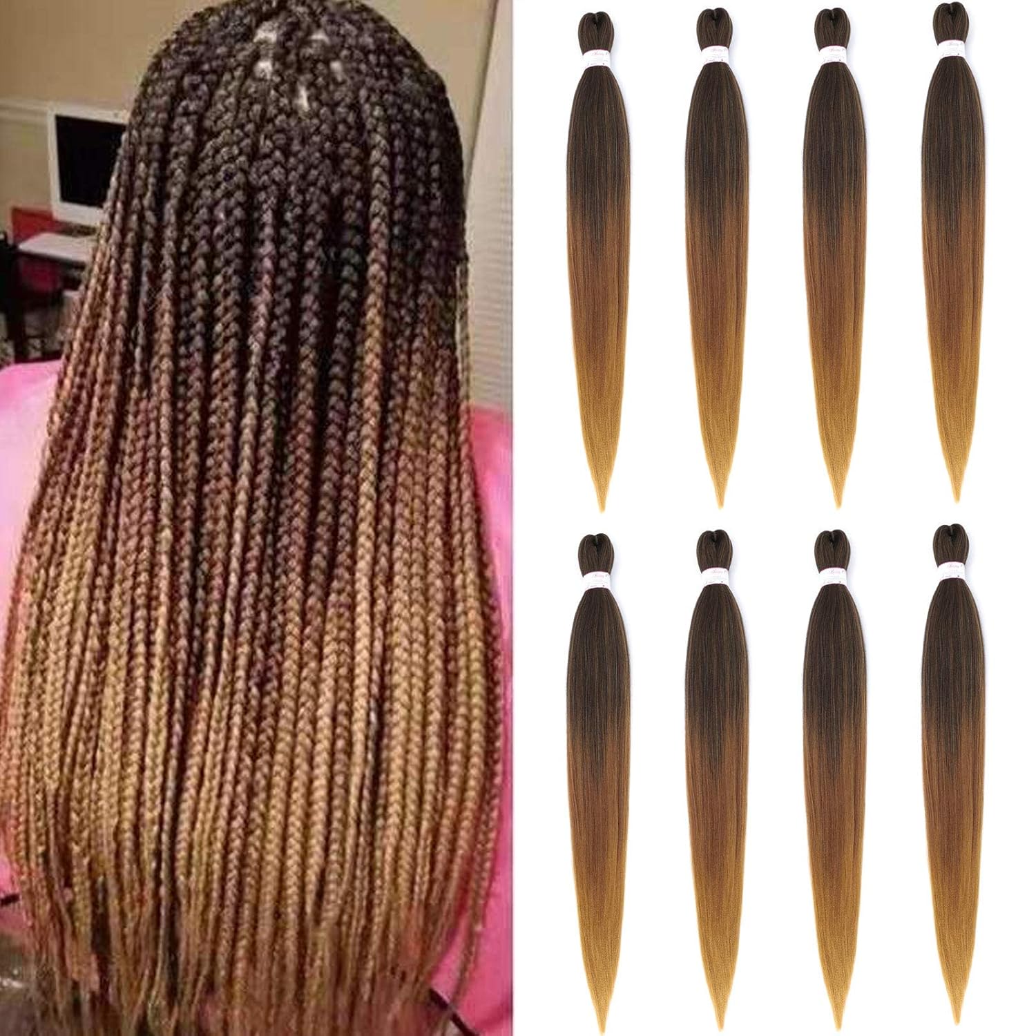 Amazon.com : Pre Stretched Braiding Hair 24 Inch - 8 Packs Prestretched ...