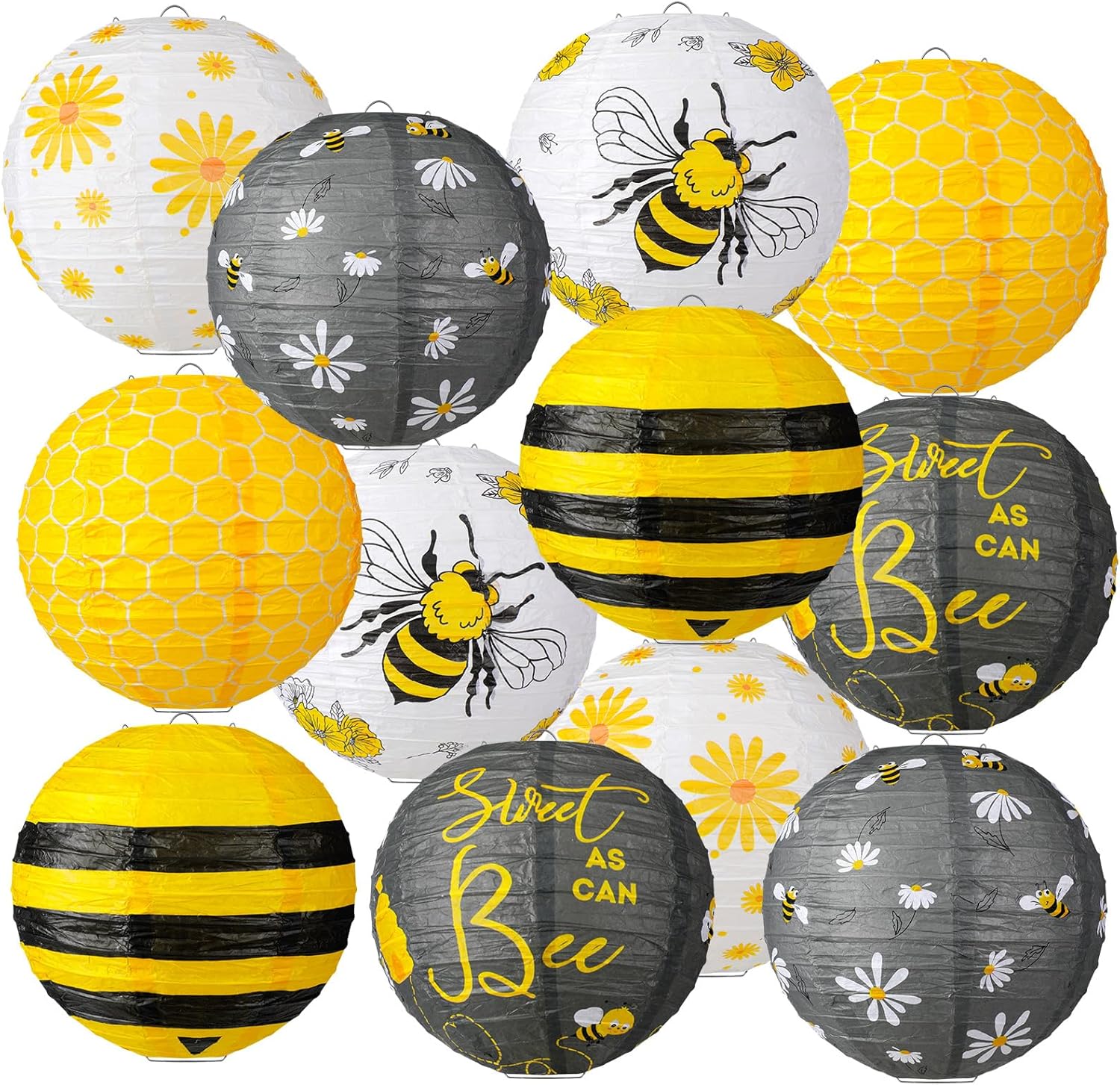 Panelee 12 Pcs Bee Paper Lanterns Party Decorations 8 Inch Hanging ...