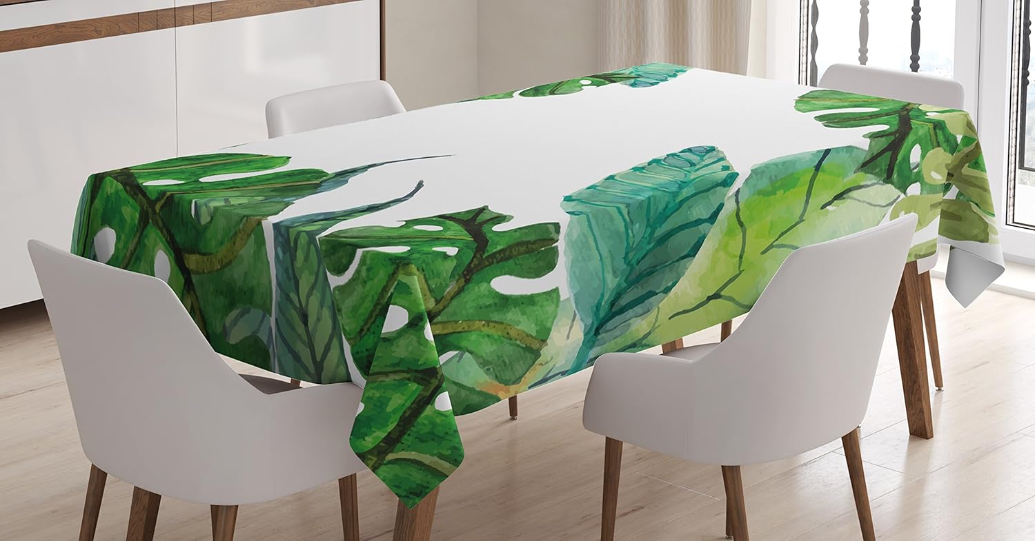 Amazon.com: Ambesonne Leaf Tablecloth, Watercolor Print Garden ...
