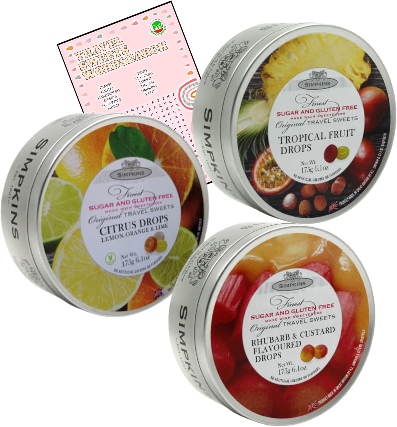 Sugar & Gluten Free Simpkins Travel Sweets Tin Bundle Includes Rhubarb ...