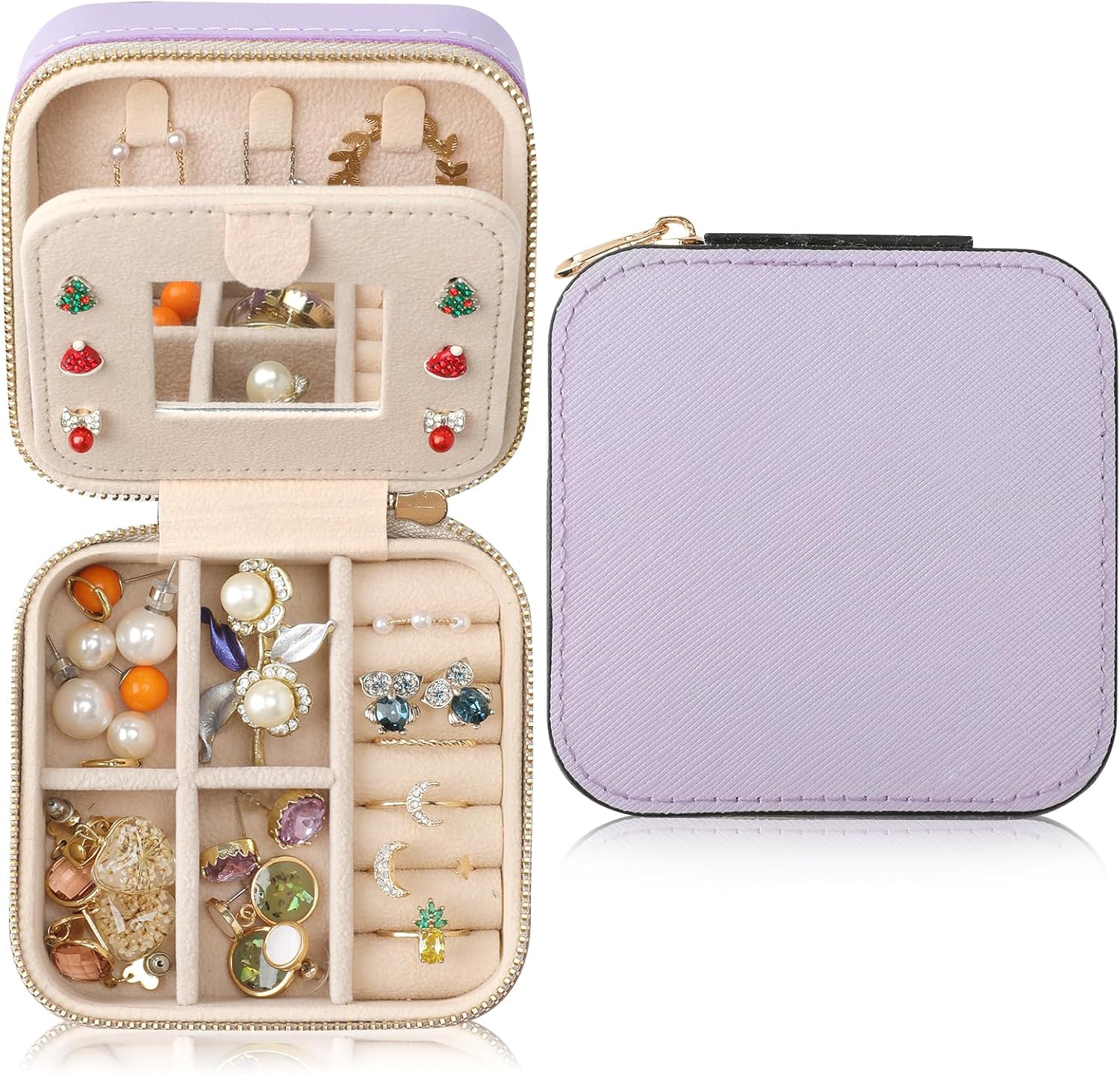Amazon.com: NGVRC Genuine Leather Travel Jewelry Case Organizer with ...