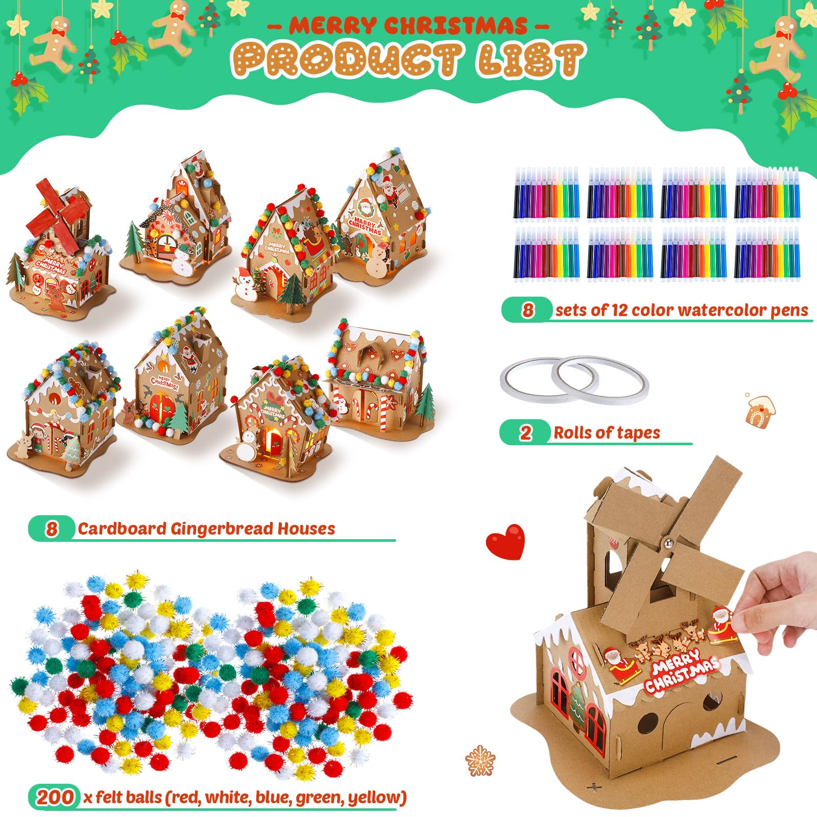 Snapklik.com : Poen 8 Set Christmas Gingerbread House Kit Bulk Prebuilt ...