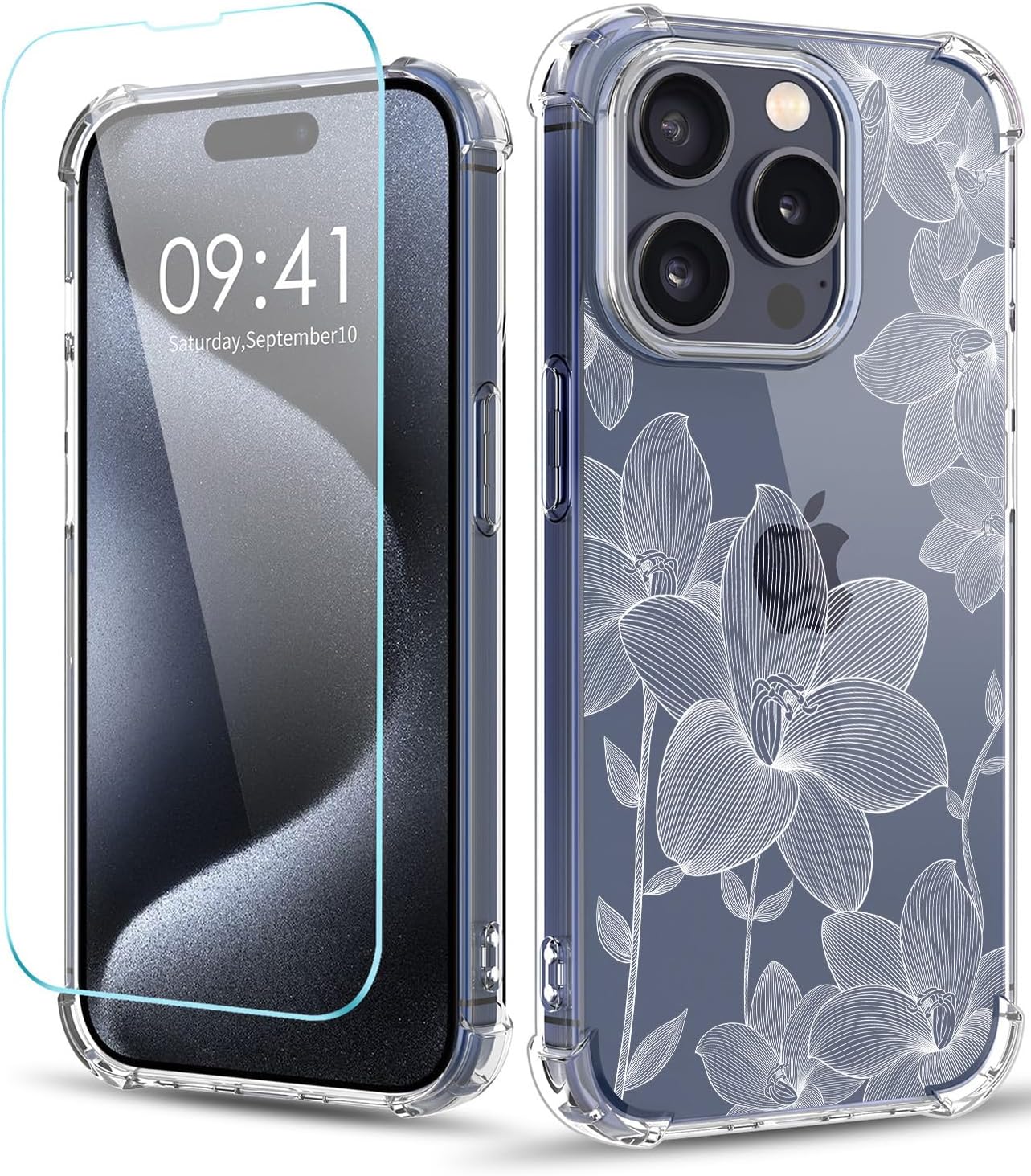 Amazon.com: OOK Clear Floral case for iPhone 15 Pro Case, Cute ...
