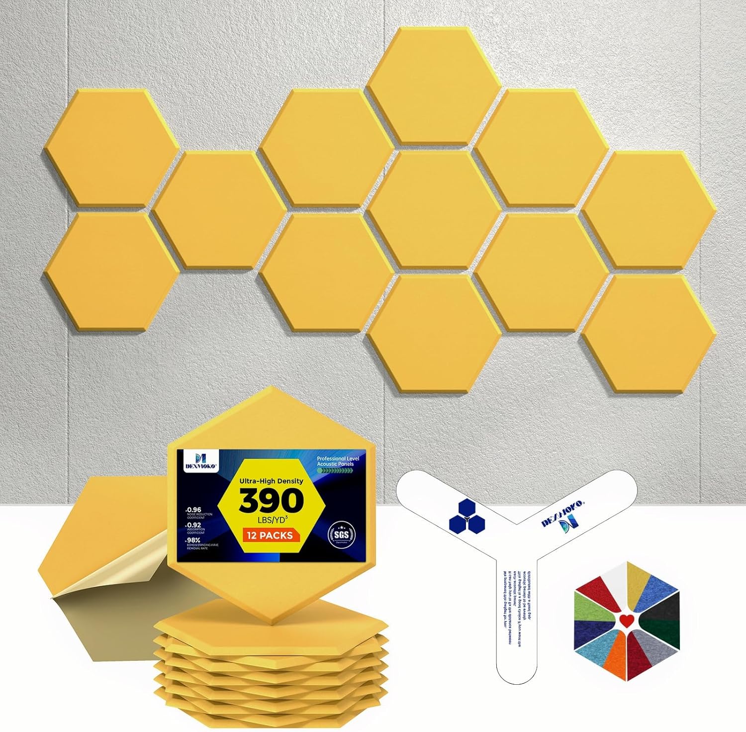 Amazon.com: Dexmoko Self-Adhesive Acoustic Panels [390 lbs/yd³ Ultra ...