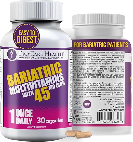 Amazon.com: ProCare Health Bariatric Multivitamin with Iron 45mg (30 Easy to Swallow Capsules ...