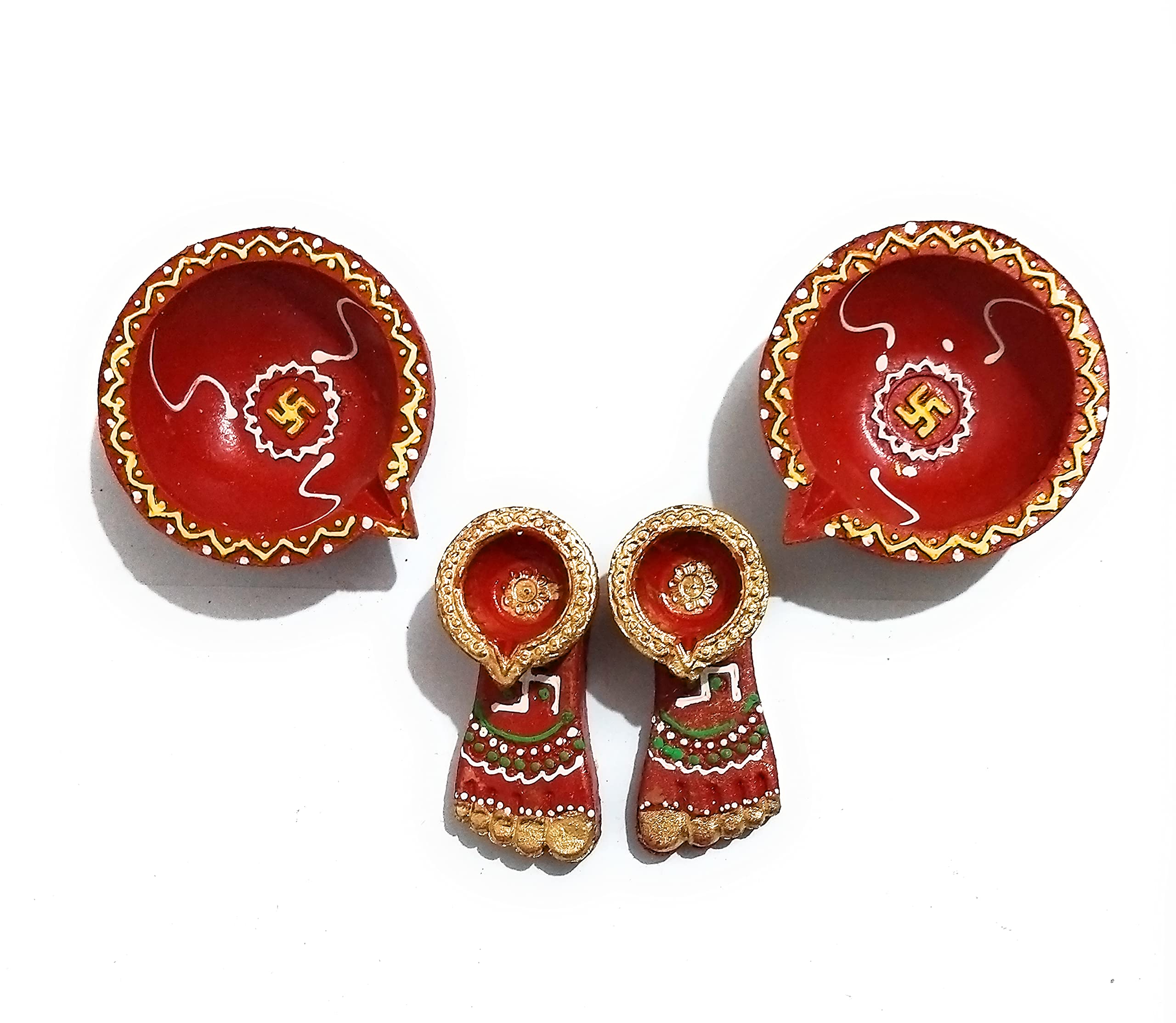 Buy Red Round Diwali Handmade Fancy Clay Diya & MATA Rani Charan(Feet ...