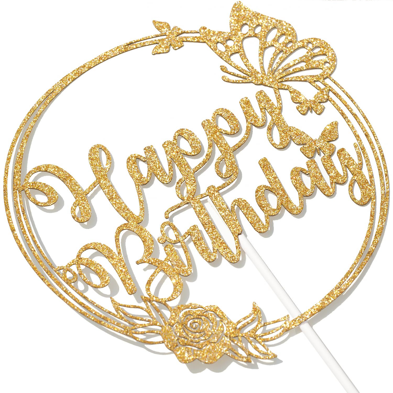Snapklik.com : Gold Glitter Butterfly Cake Toppers - Happy Birthday ...