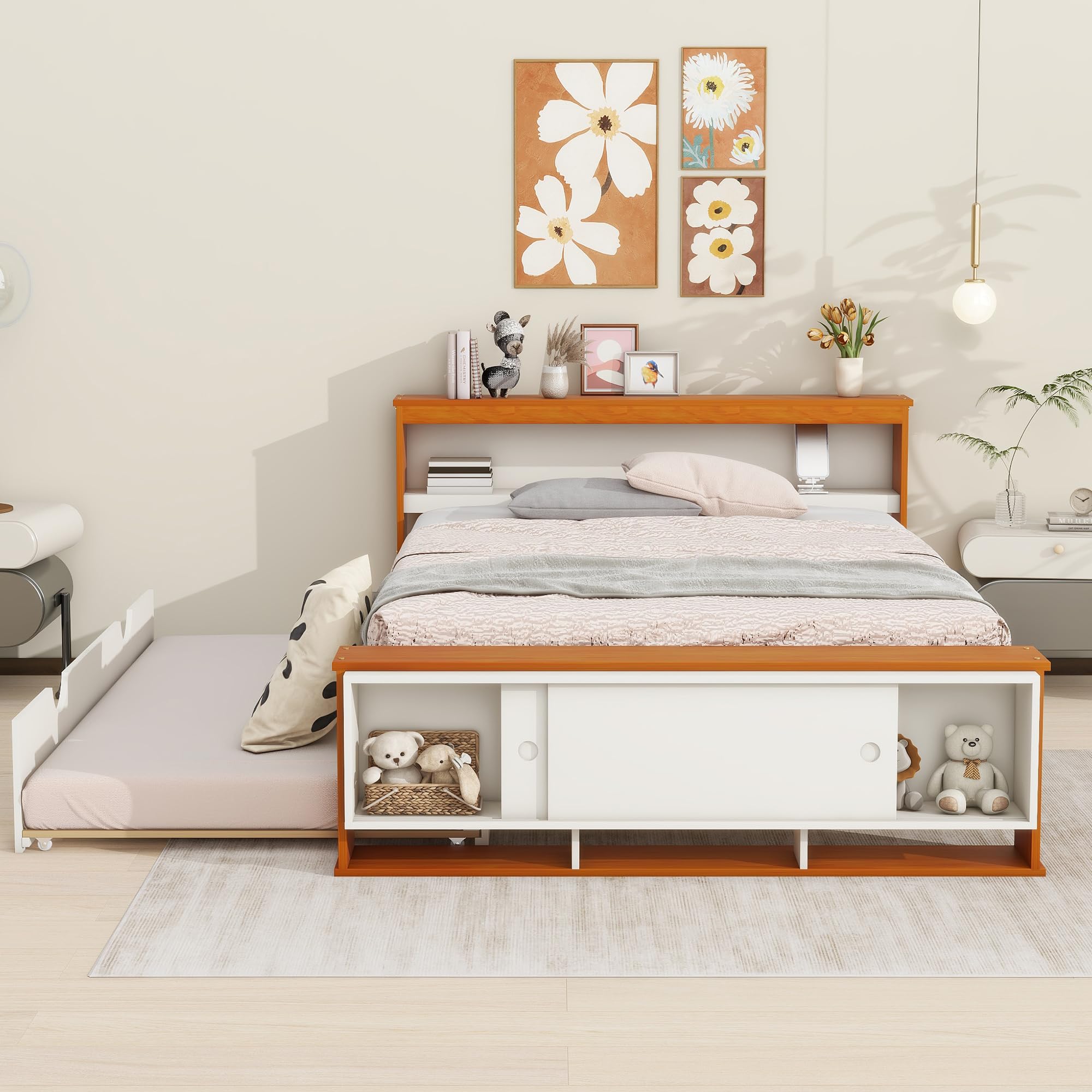 Amazon.com: LUSPAZ Full Size Wood Platform Bed Frame with Trundle ...