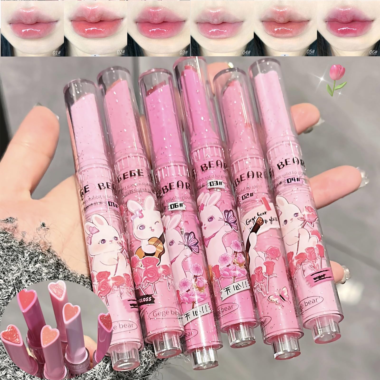 Riroenst 6 Colors Crystal Jelly Lipstick Set, Tinted Heart Shape Lip ...