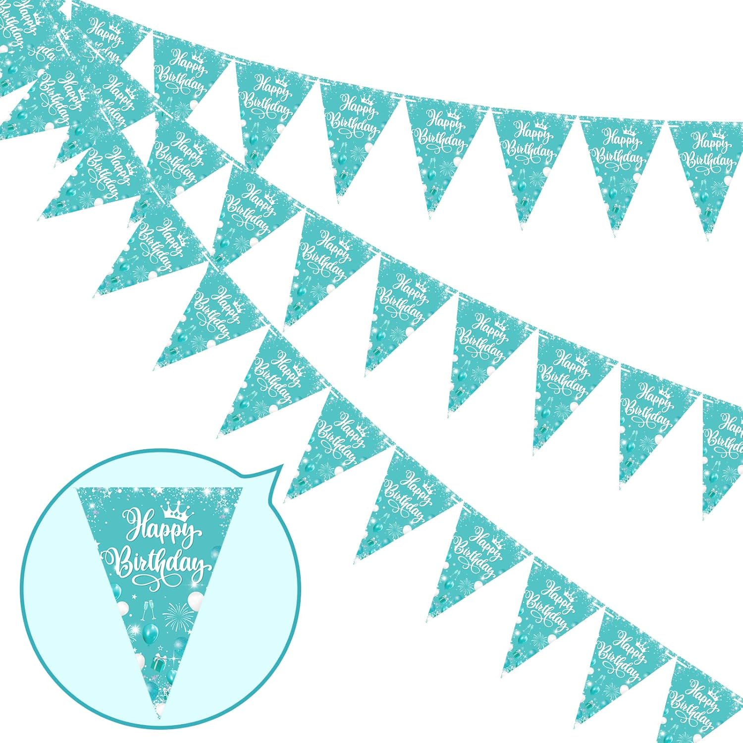 Amazon.com: Teal Birthday Decorations 3 Pack Happy Birthday Bunting ...
