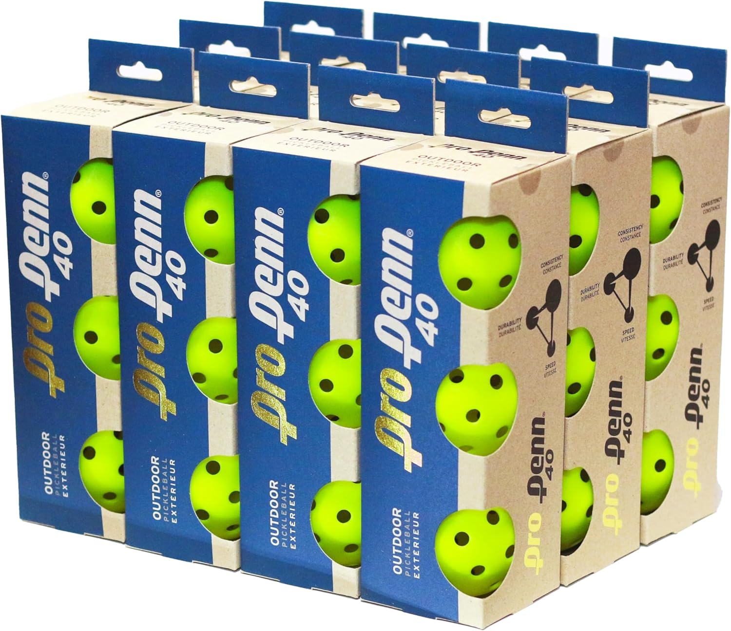 Amazon.com : PENN Pro 40 Outdoor Pickleballs 12 3-Packs, 36 Balls ...