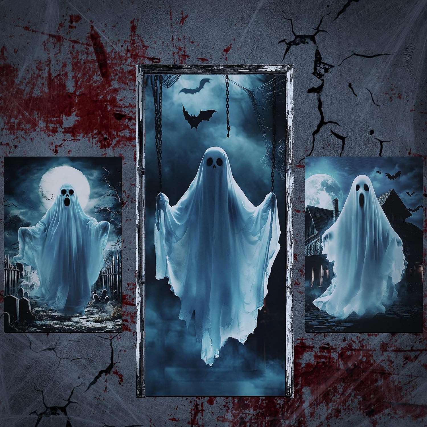 Amazon.com : Fanfanwin 3 Pcs Halloween Window Door Covers Set Halloween ...