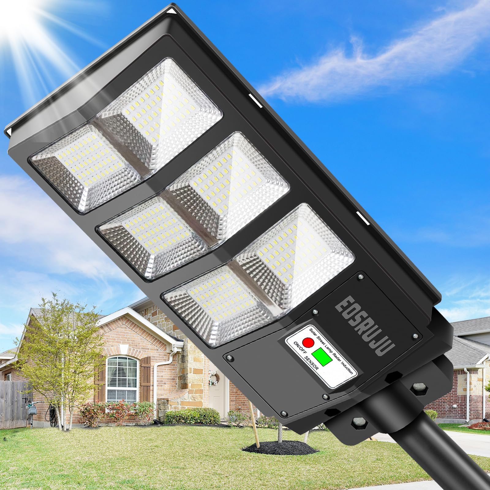 EOSRUJU Solar Street Lights Outdoor Waterproof, 30000LM 6500K Solar ...