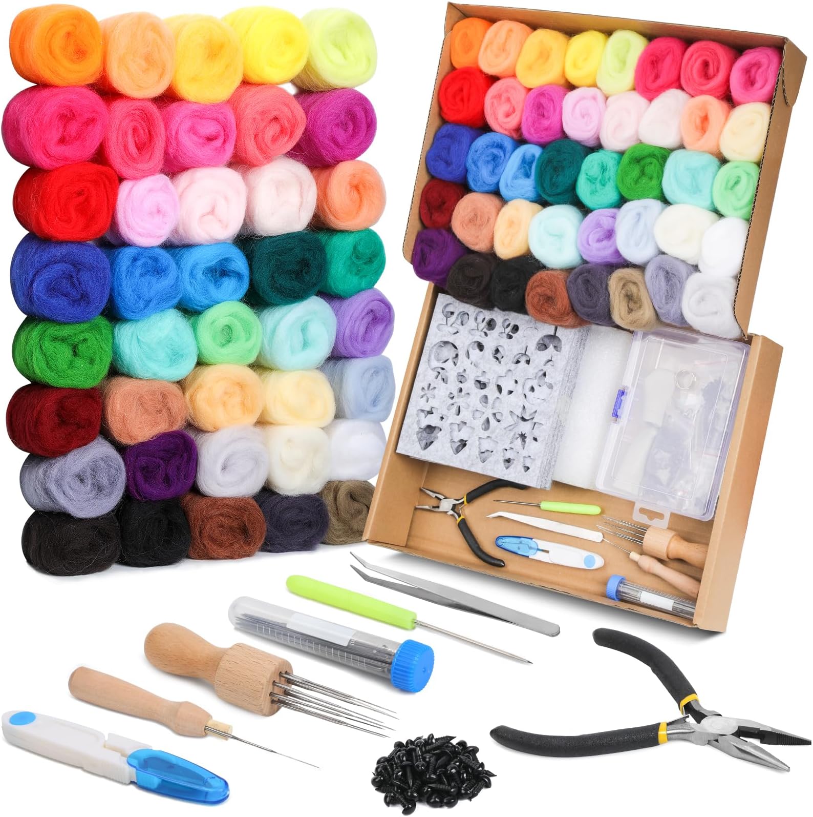 DABHAND Needle Felting Kit - Wool Roving 40 Colours Set - Starter Tool ...