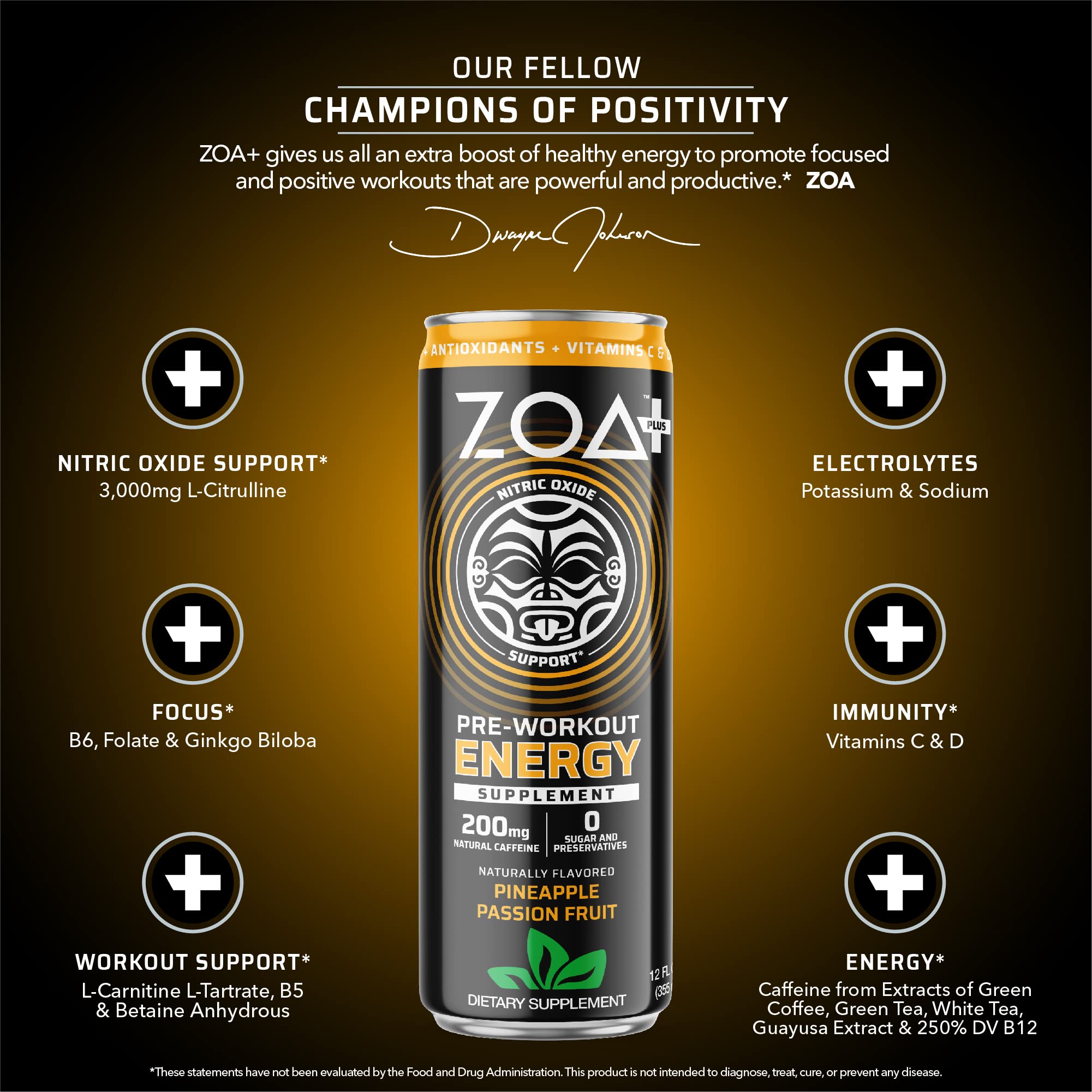 Snapklik.com : ZOA+ Pre-Workout Sugar-Free Energy Drink, Pineapple ...