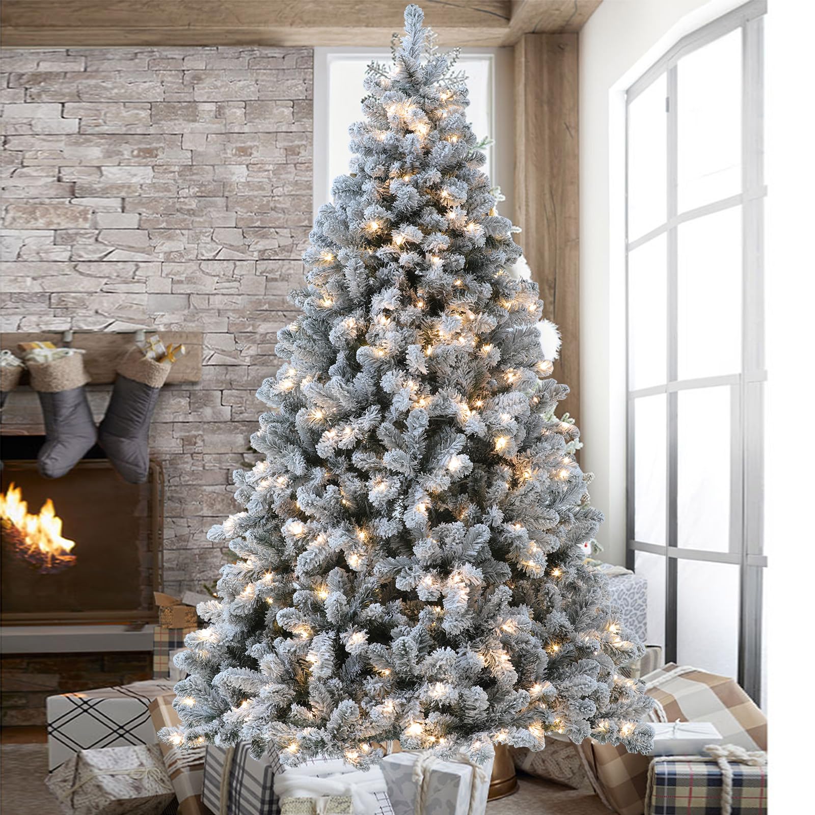Realistic Artificial Pre Lit Christmas Trees 7 Ft. Pre Lit Flocked