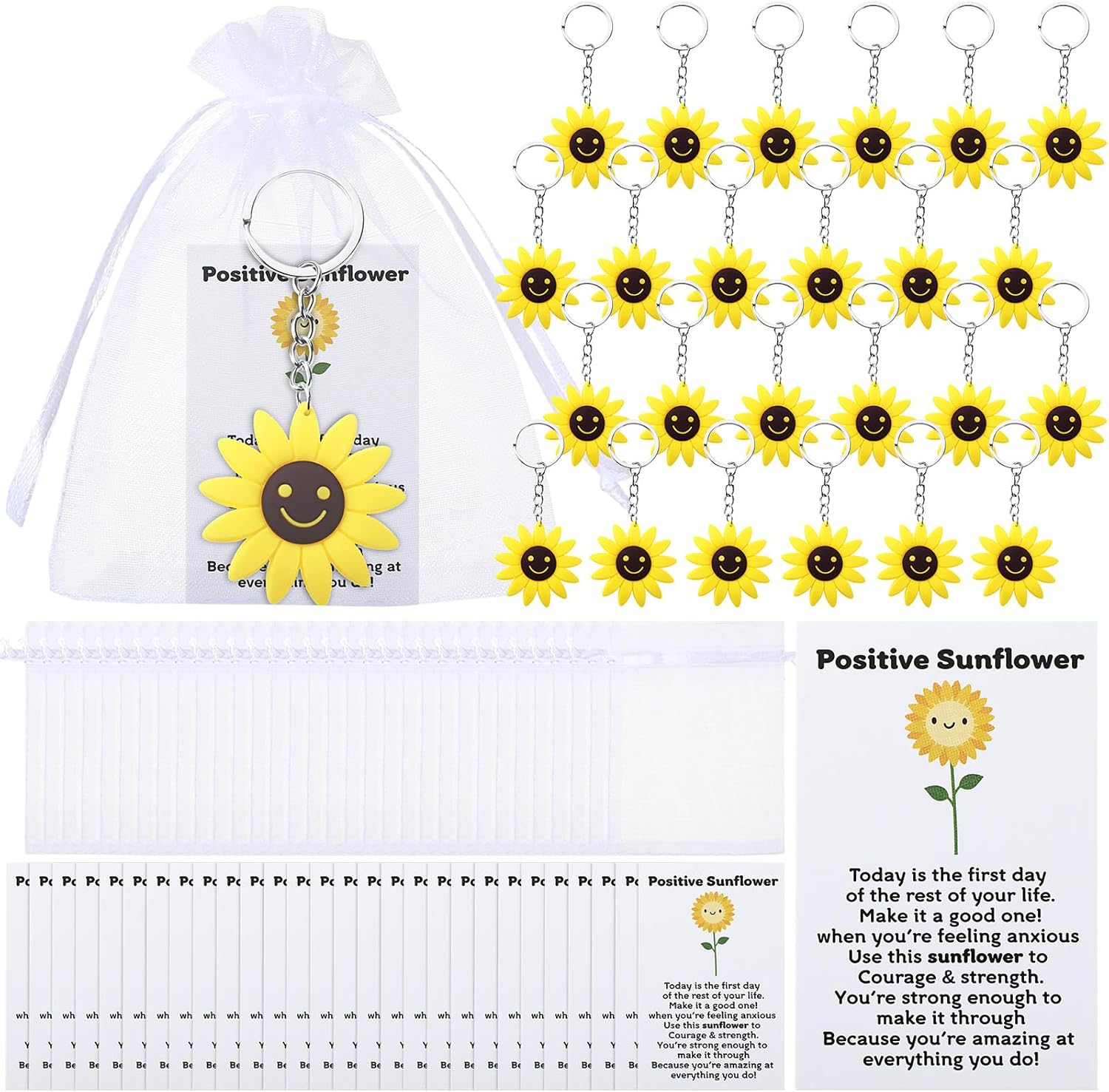 Ferreve 30 Set Inspirational Positive Sunflower Keychains End of the ...