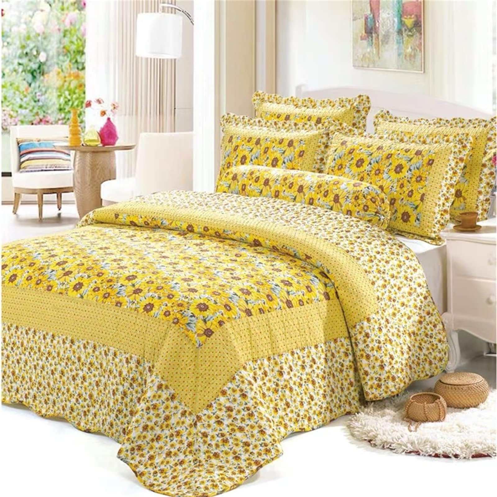 Amazon.com: ABREEZE Cotton Polka Dot Comforter Set Sunflower Patchwork ...