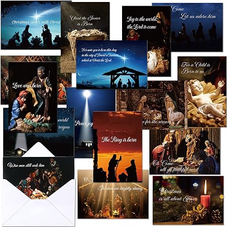 Amazon.com : 24 Set Nativity Christmas Greeting Cards Religious ...