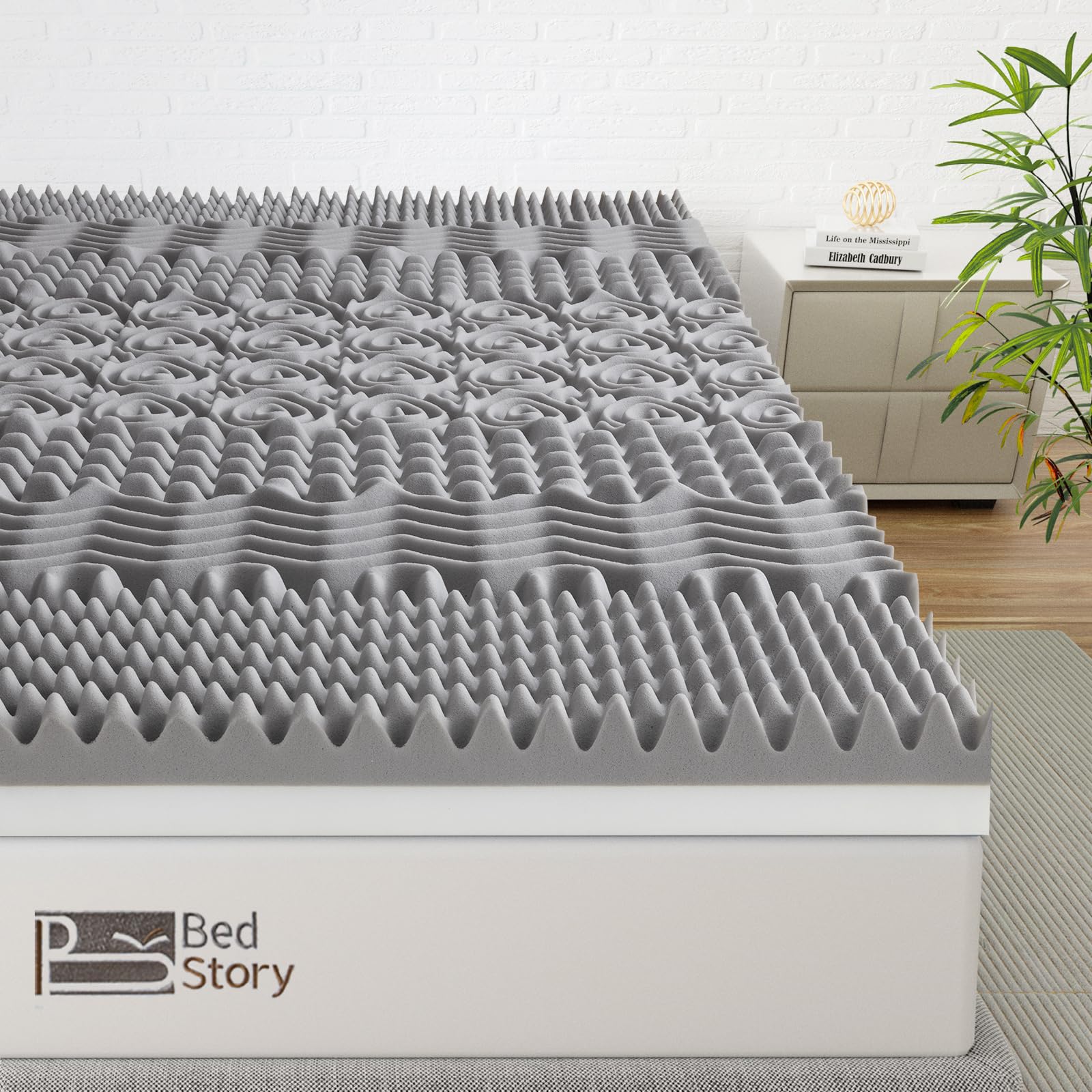 BedStory Mattress Topper Queen, 4 Inch 7 Zones Memory Foam Topper ...