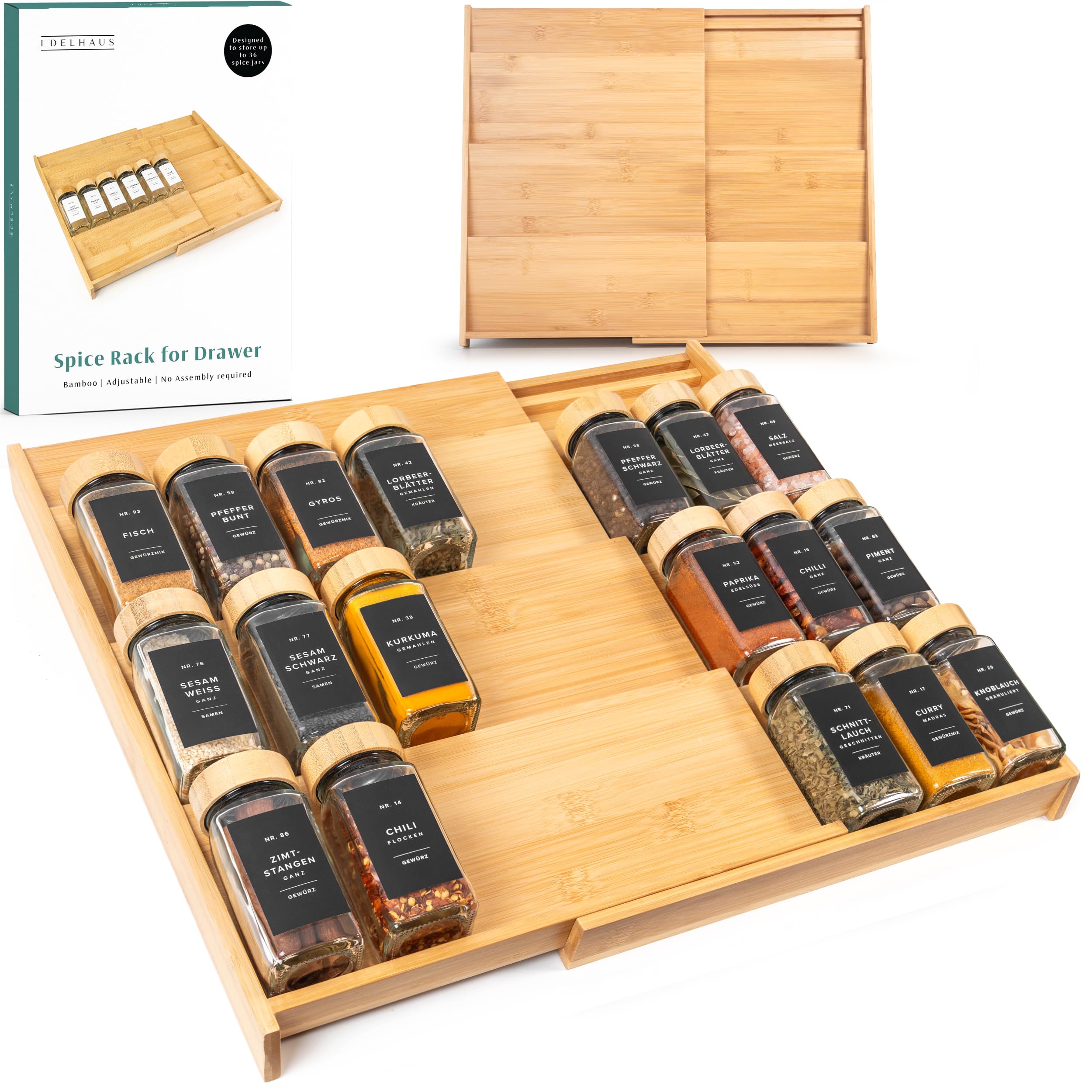 Amazon.com: Bamboo Spice Drawer Organizer - Expandable 4 Tier Spice ...