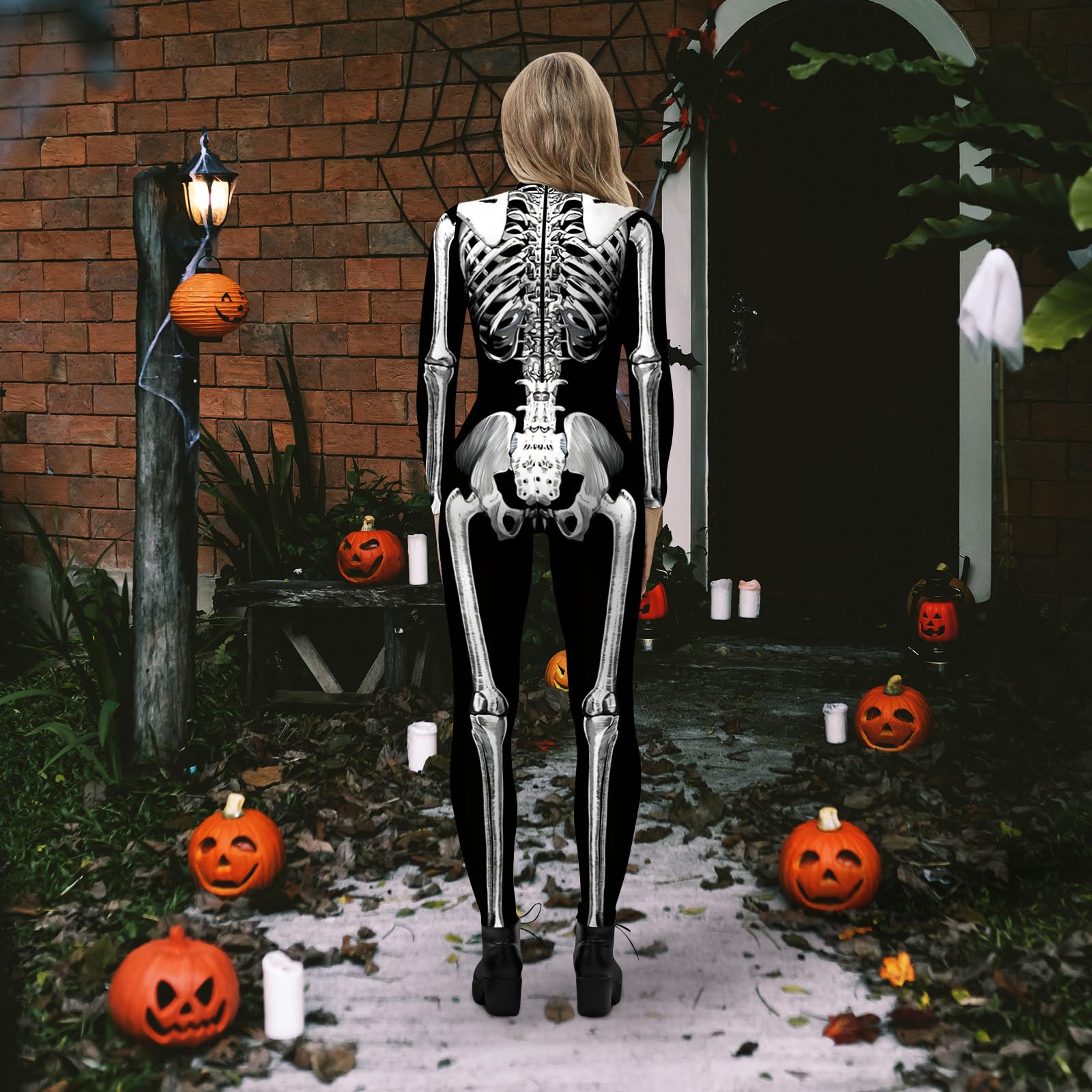 Snapklik.com : Halloween Skeleton Costume Women Cosplay Bodysuit Outfit ...