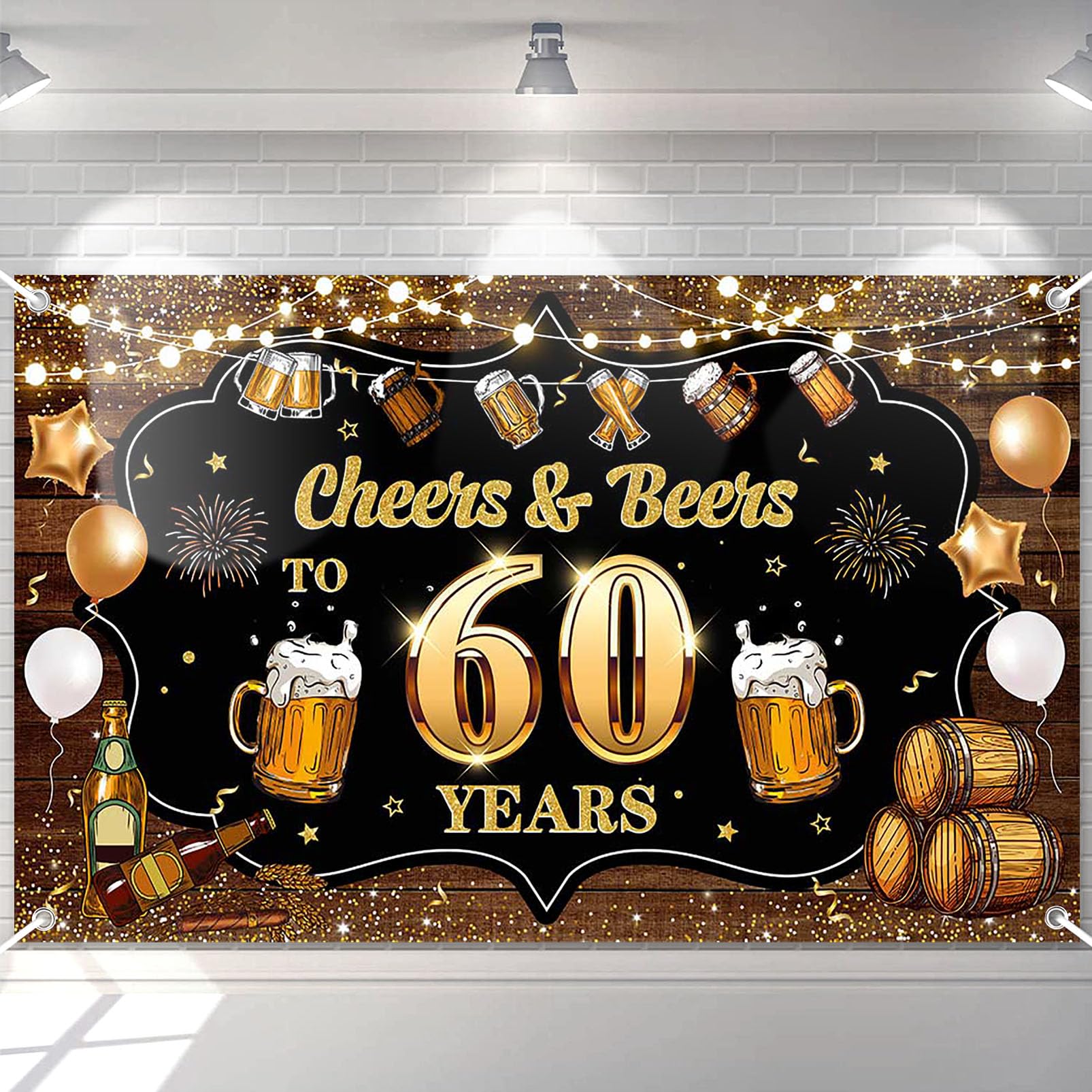 Amazon.com: Avezano Cheers & Beers to 60 Years Backdrop Banner Black ...