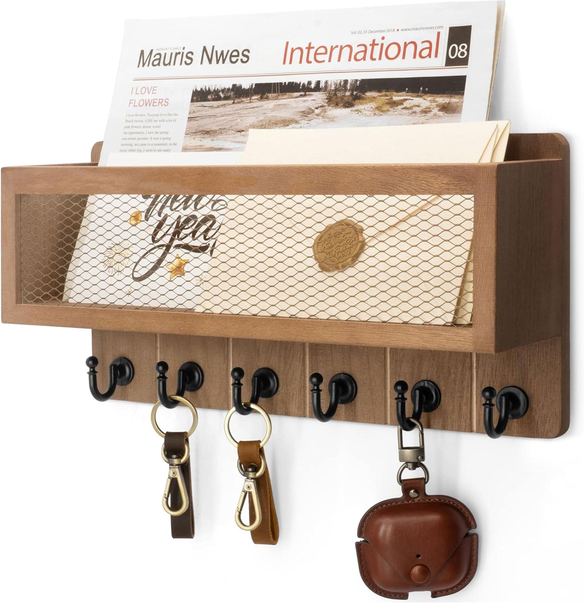 Amazon.com: OAKEER Wall Mount Mail Holder and Key Hooks,Golden Basket ...