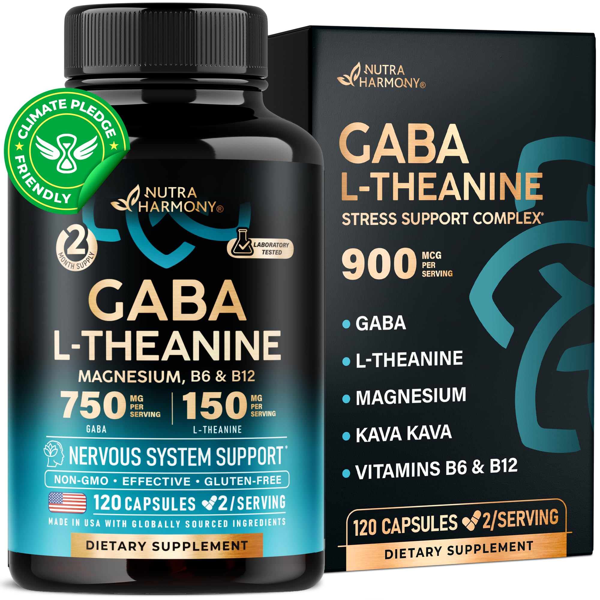 Buy GABA L-Theanine 900 mg - Made in USA - Magnesium | B6 - Calm ...